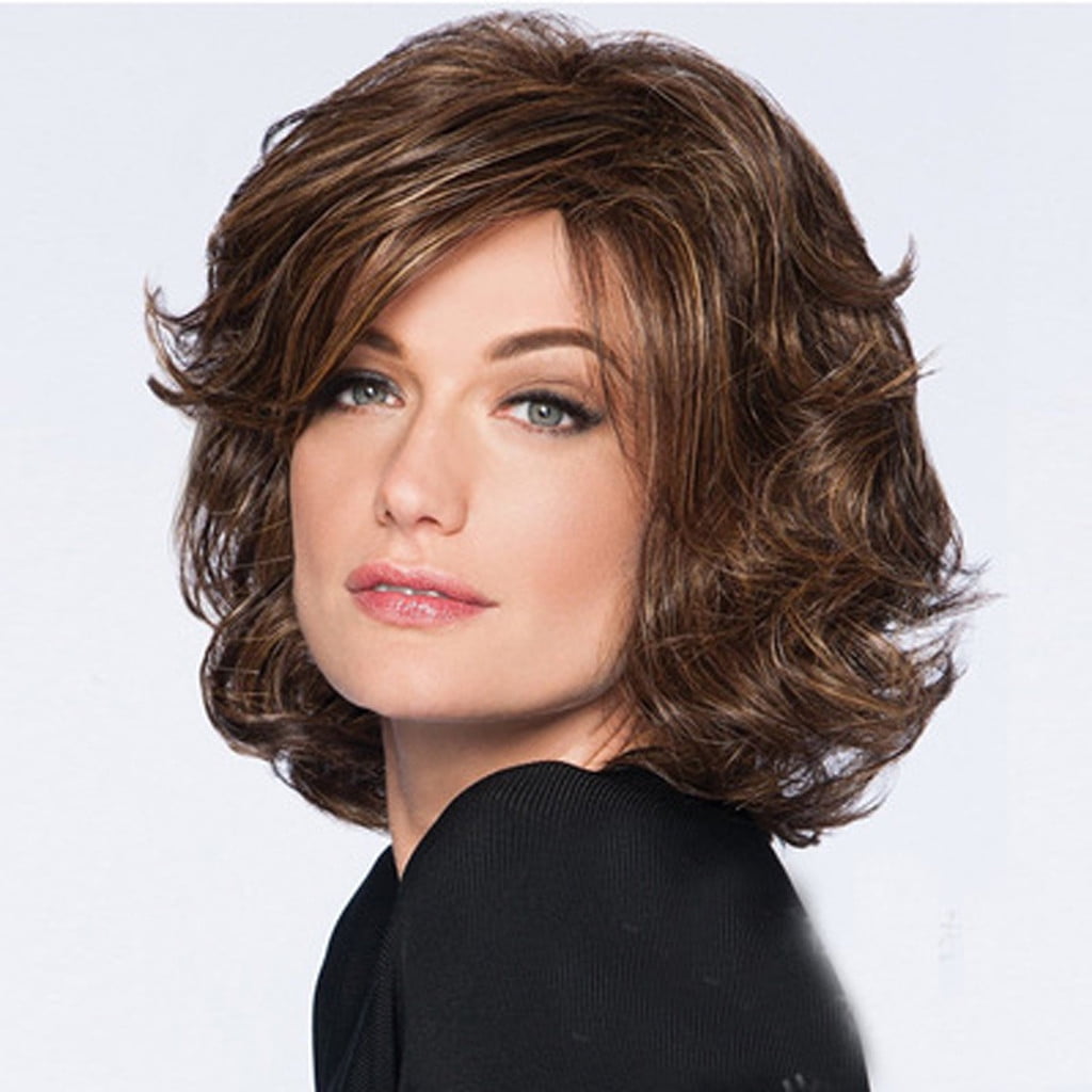 WXLCISI Dark Brown Short Curly Wavy Wig with Hair Bangs 100% Imported ...