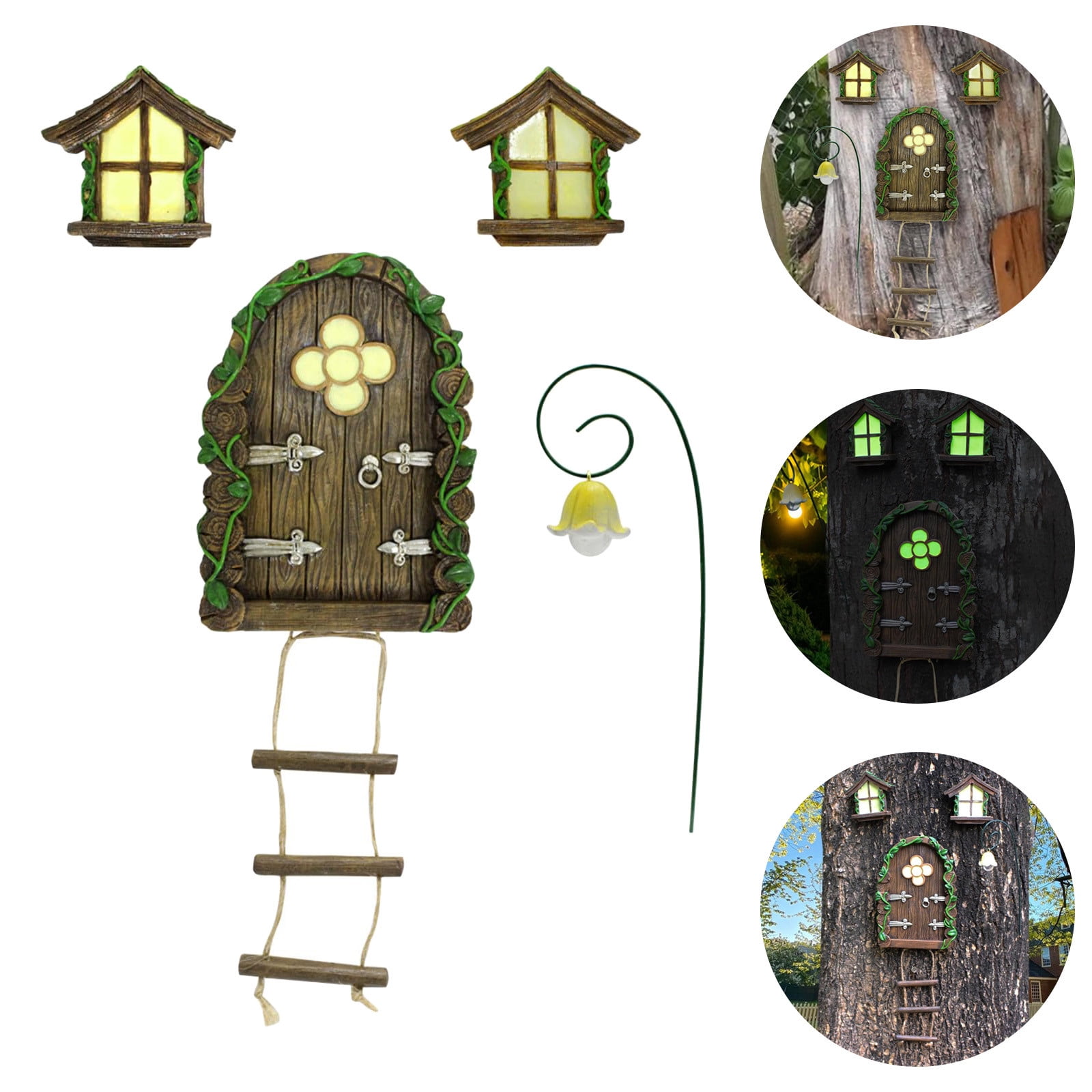 WXLCISI Resin Fairy Door & Window Set with Glow in The Dark Windows ...