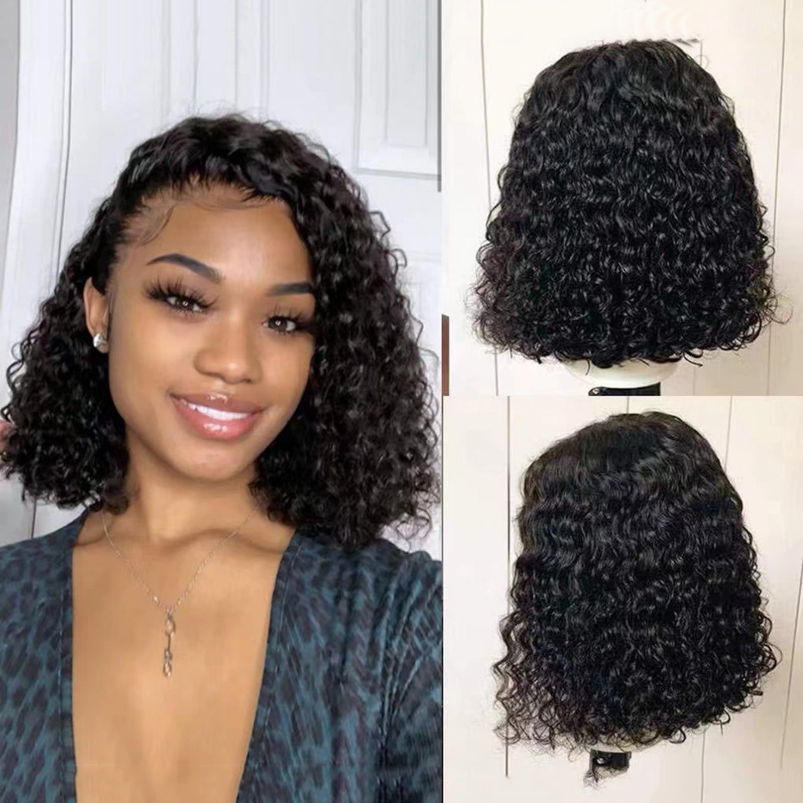 WXLCISI Short Bob Wigs Lace Front Human Hair Wigs for Black Women Curly ...