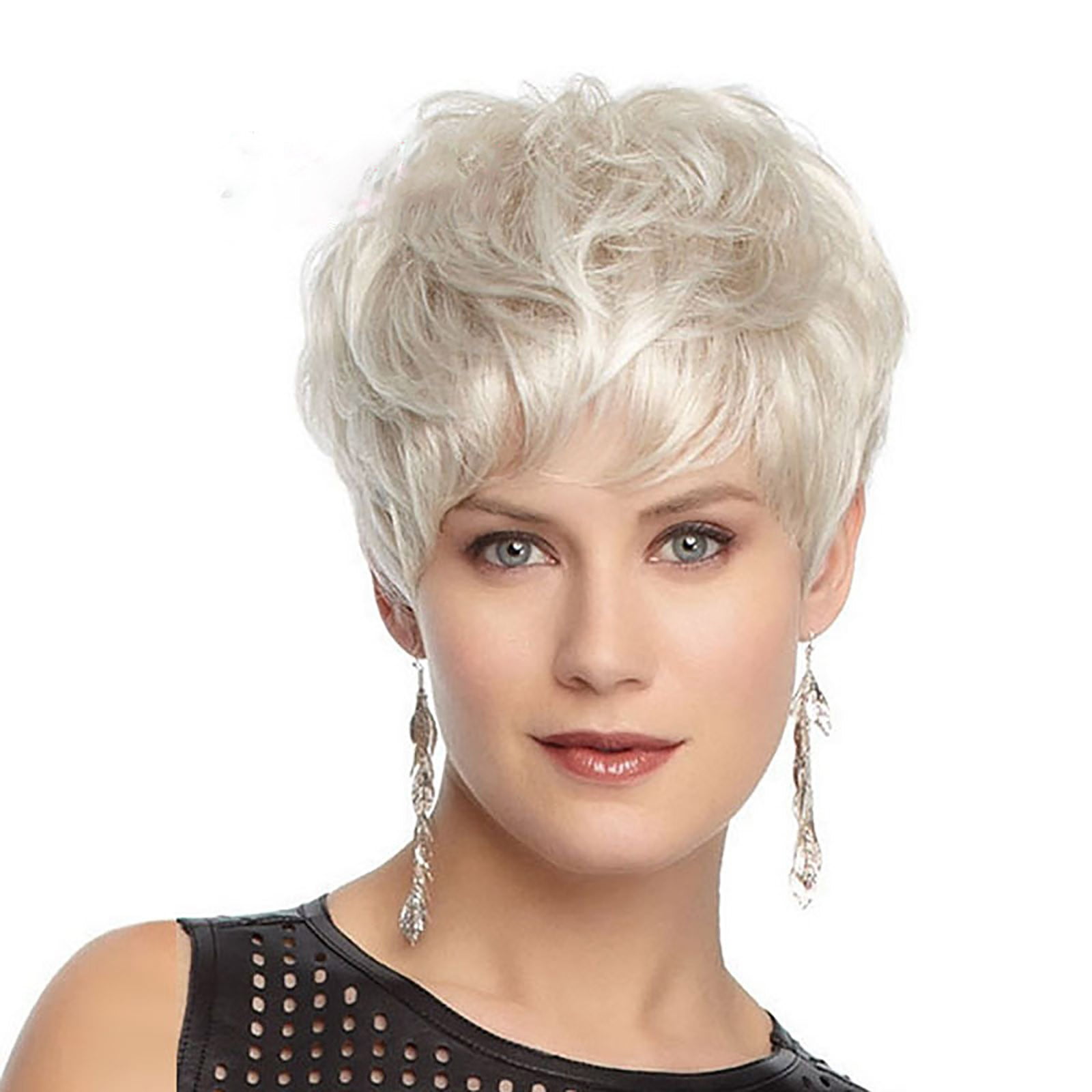 WXLCISI Short White Wigs for Women Pixie Cut Wig with Bangs Synthetic ...