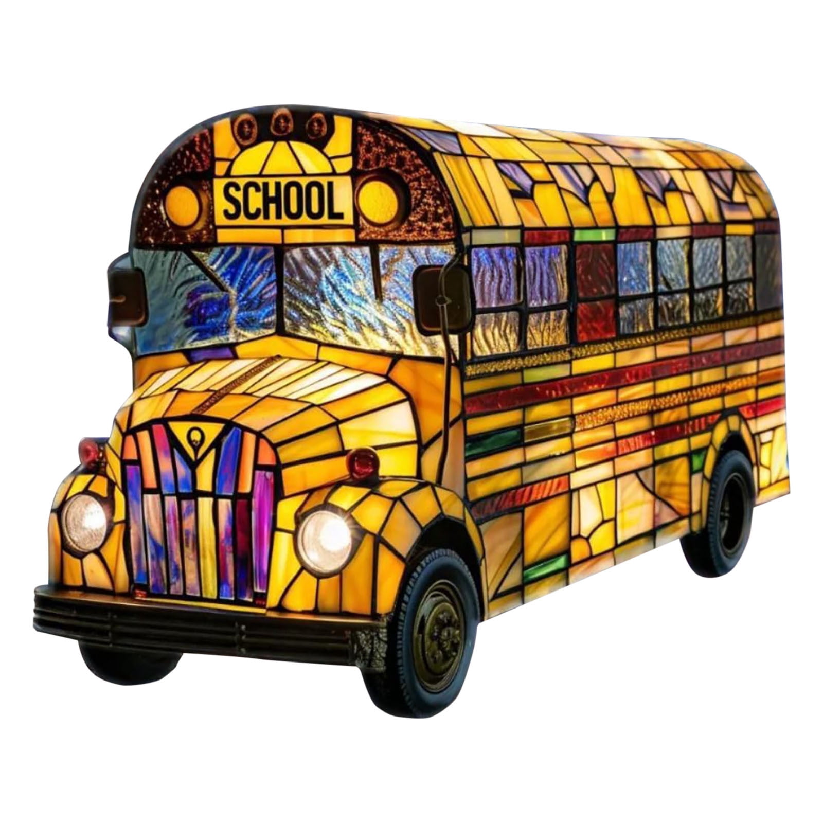 WXLCISI Vintage School Bus Table Lamp - Stained Resin Yellow Bus Night ...