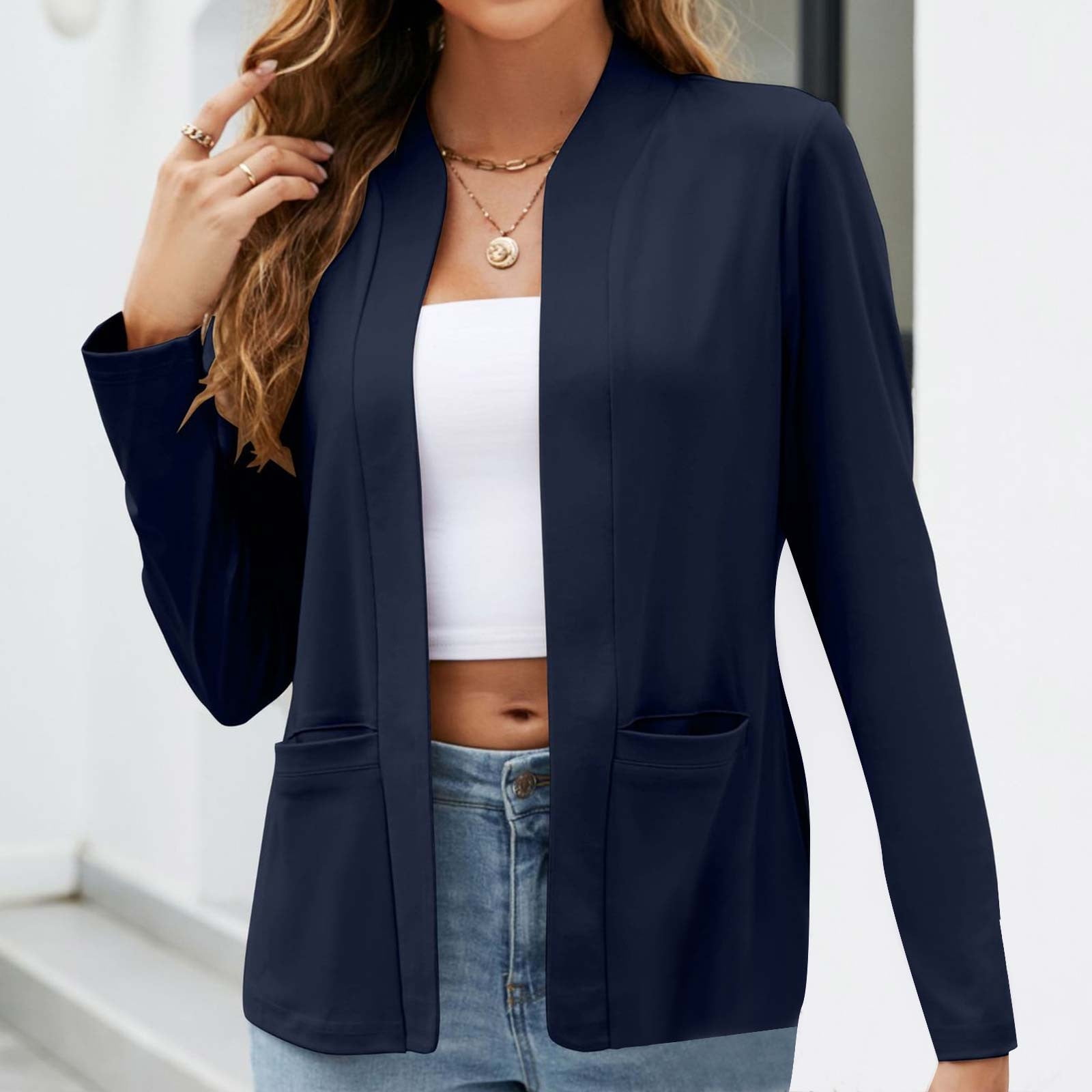 WXLWZYWL Blazers Women Plus Dressy Cardigans Open Front Long Sleeve ...
