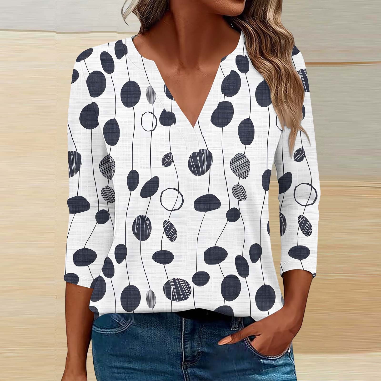 WXLWZYWL Items Free Shipping Womens 3/4 Sleeve T Shirt Printed Top ...