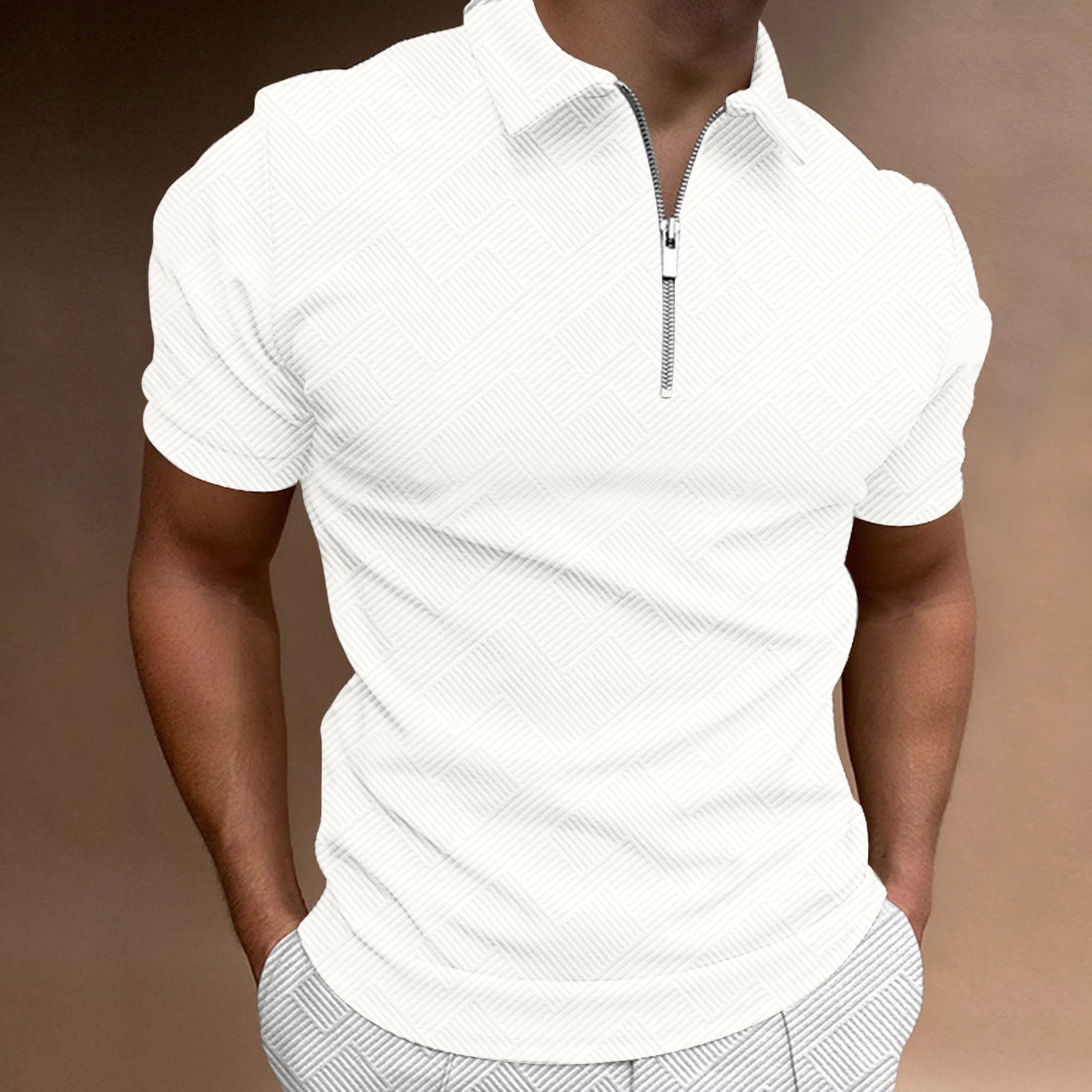 WXLWZYWL Mens Plus Size Polo Shirts Short Sleeve Zipper Neck Lapel ...