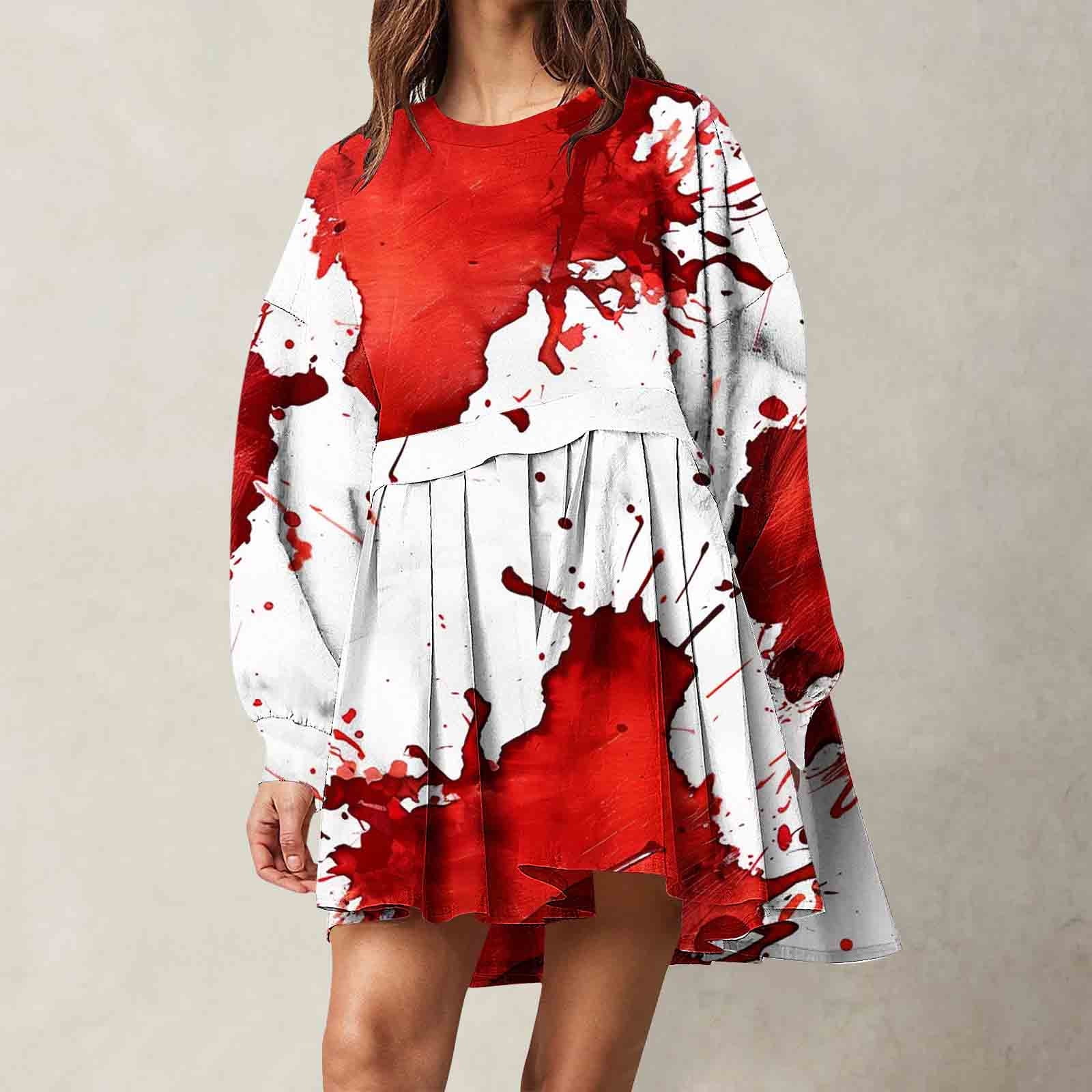 WXLWZYWL Dresses for Women Fall Crewneck Long Sleeve Loose Fit Dresses Cuff Mini Halloween ...