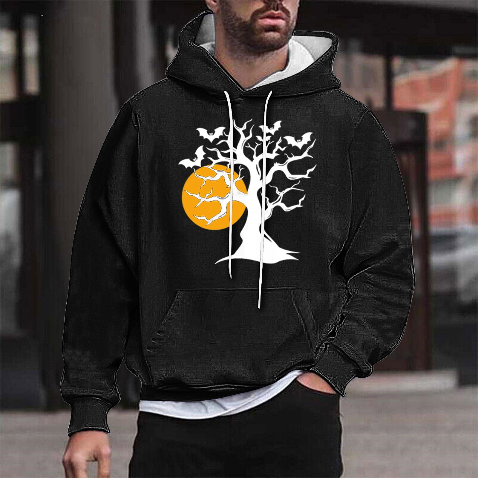 WXLWZYWL Funny Halloween Hoodies for Men Bat Design Shirt for Men with ...