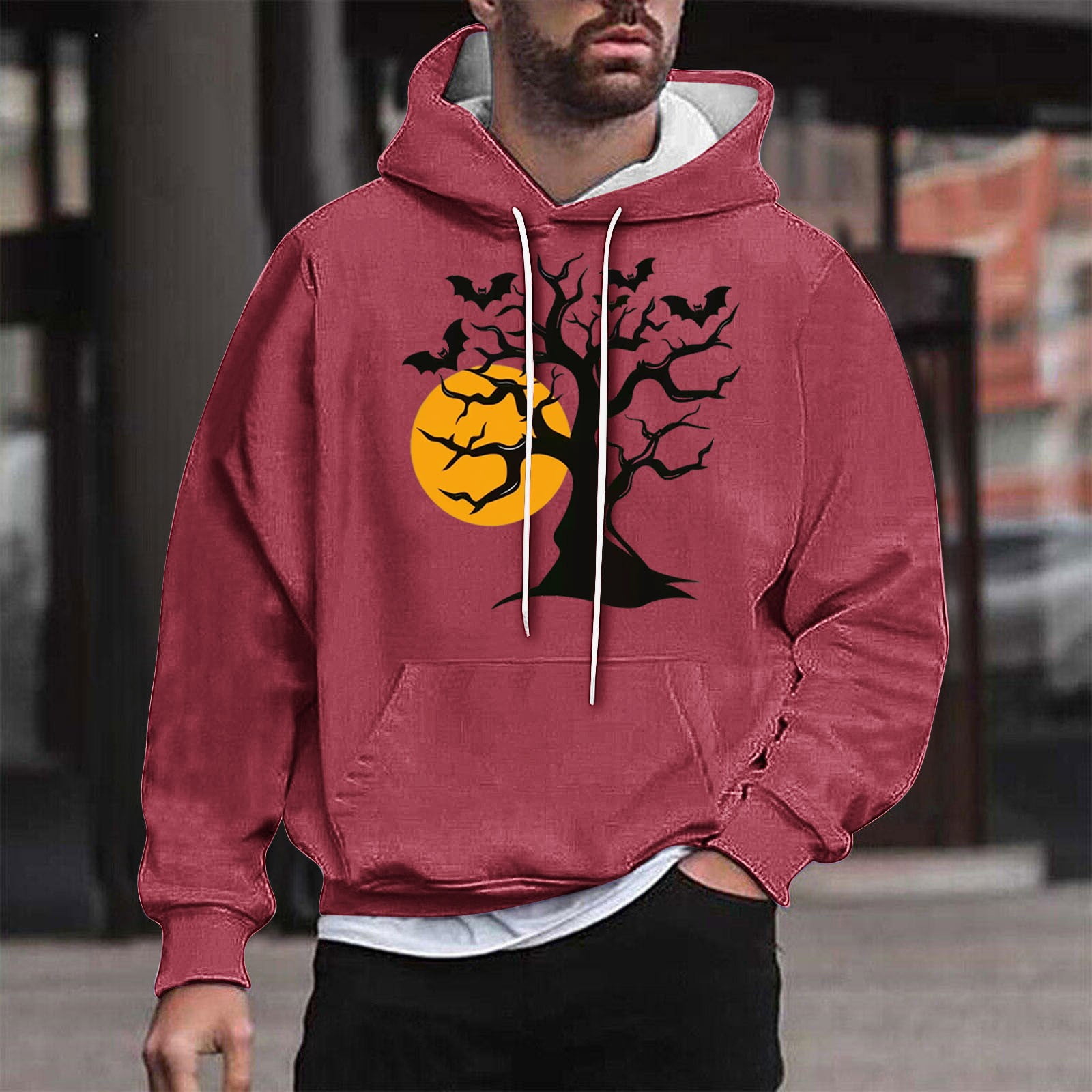 WXLWZYWL Funny Halloween Hoodies for Men Bat Design Shirt for Men with ...