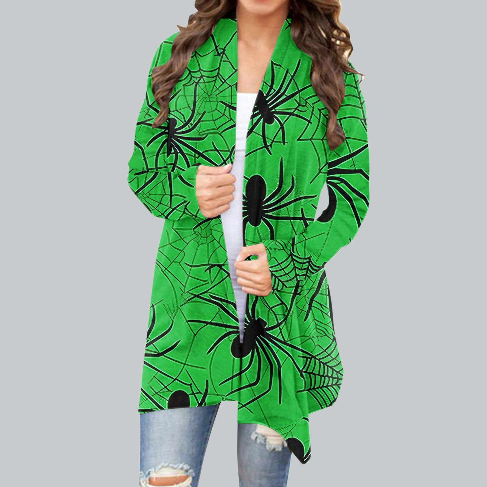 WXLWZYWL Halloween Cardigans for Women Pumpkin Cat Ghost Bat Spide ...