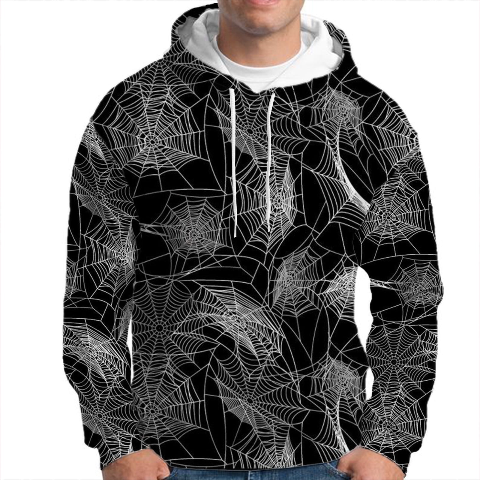 WXLWZYWL Halloween Hoodies for Men 3D Print Spider Web Graphic Hooded ...