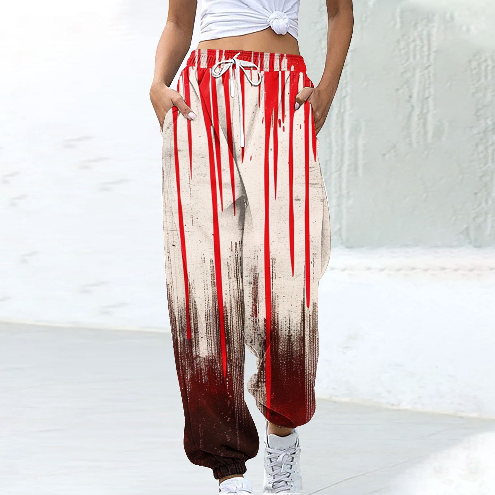 WXLWZYWL Halloween Sweatpants for Women Scary Bloody Splash Print ...