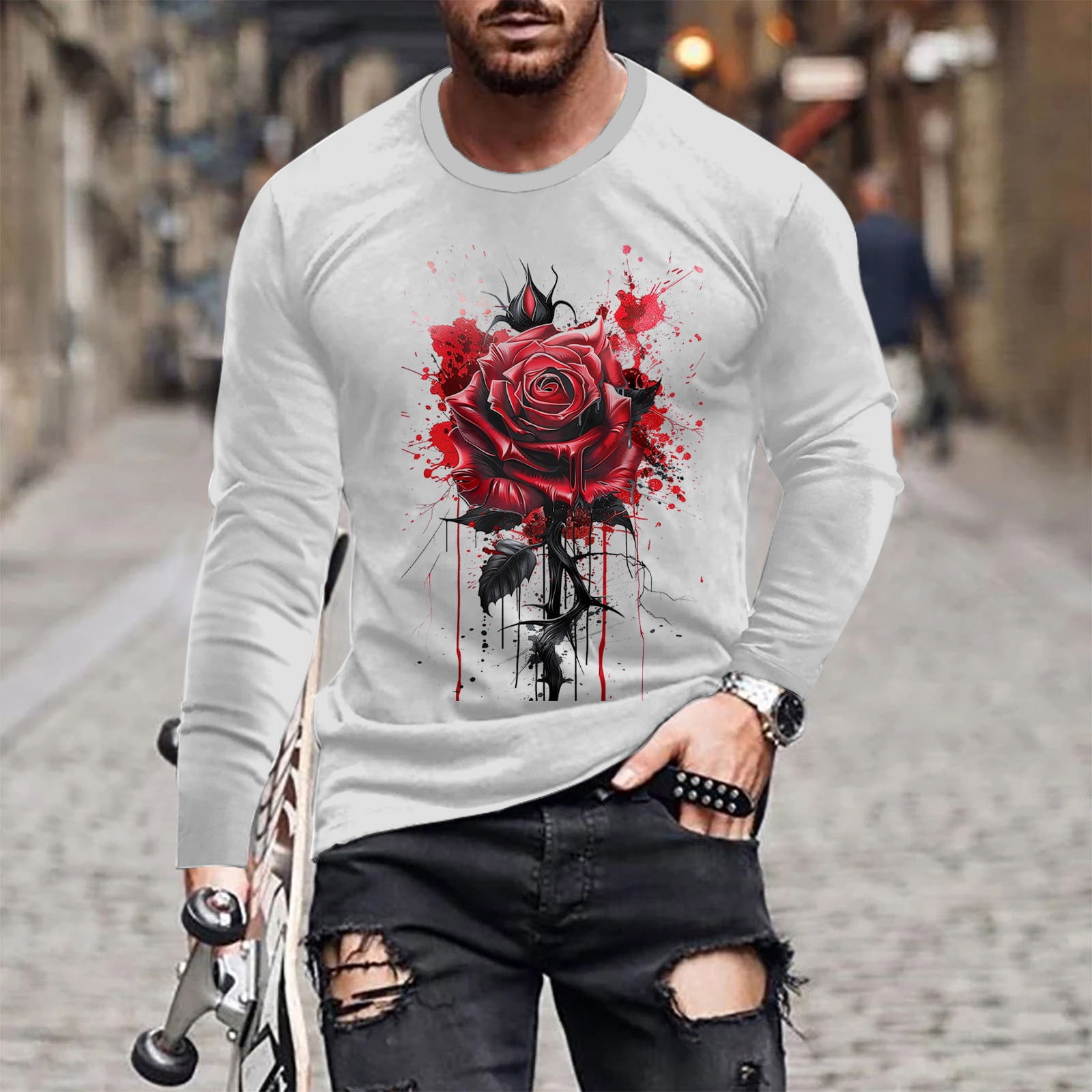 WXLWZYWL Halloween Tops for Men Men's Halloween Horror Blood Vessel ...