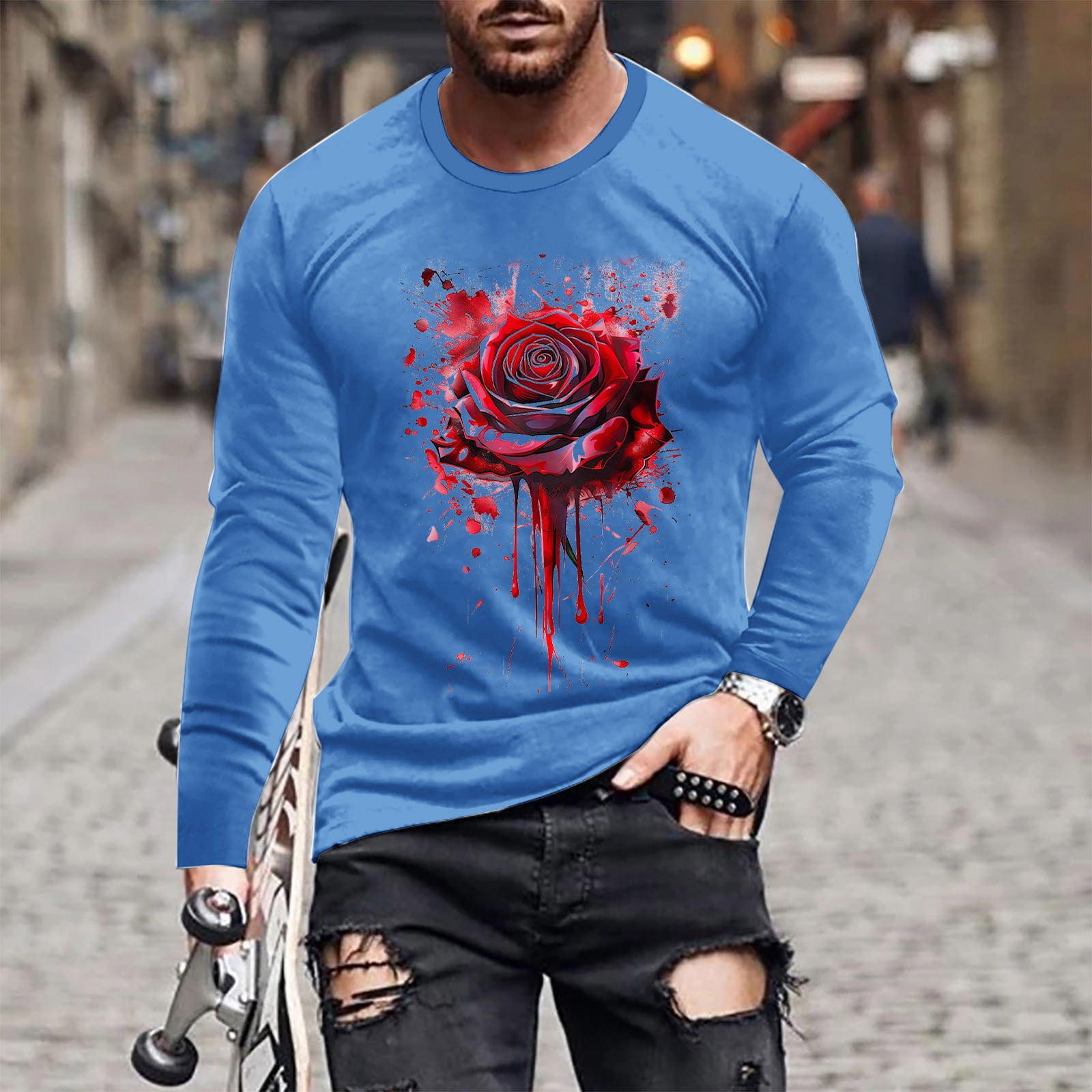WXLWZYWL Halloween Tops for Men Men's Halloween Horror Blood Vessel ...