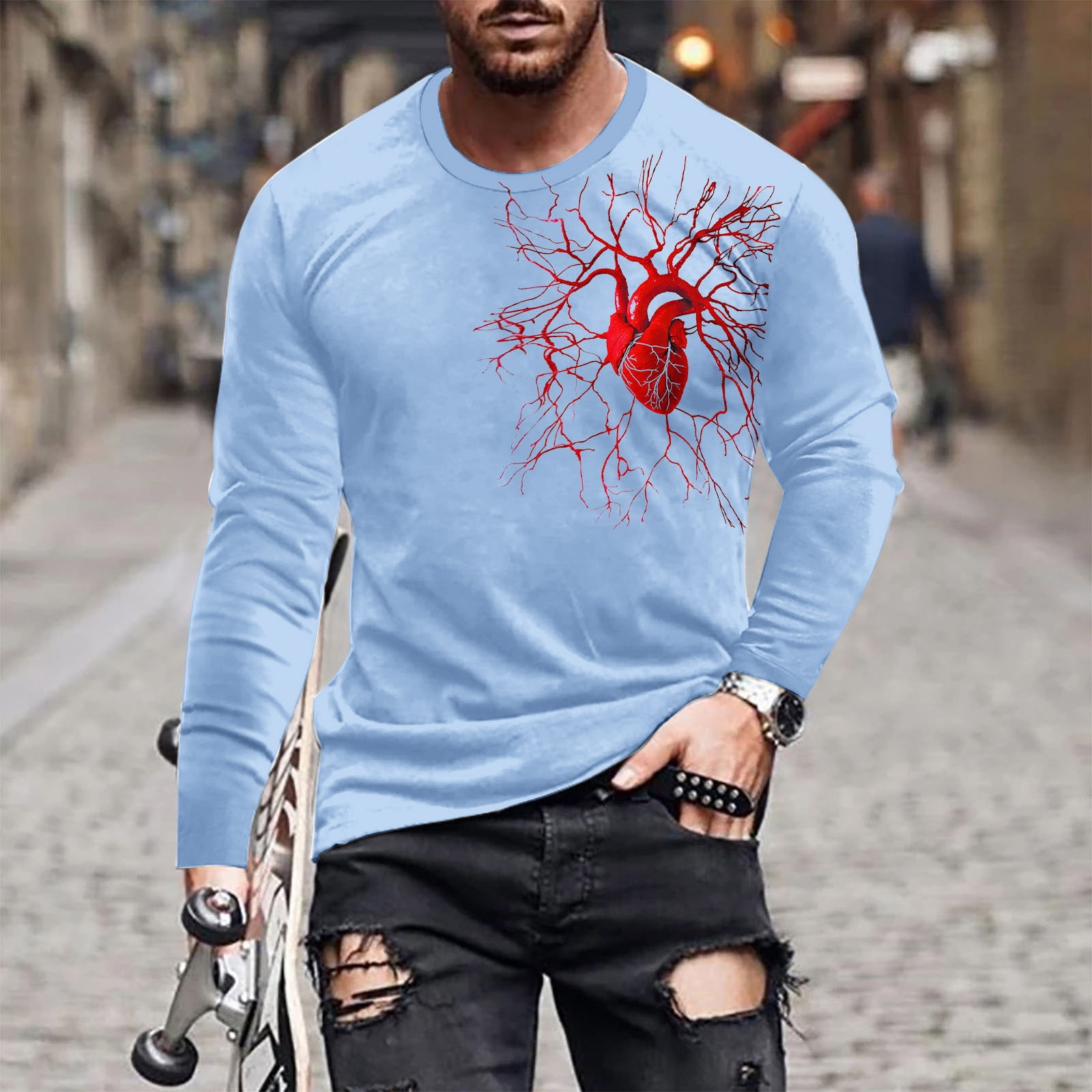 WXLWZYWL Halloween Tops for Men Men's Halloween Horror Blood Vessel ...