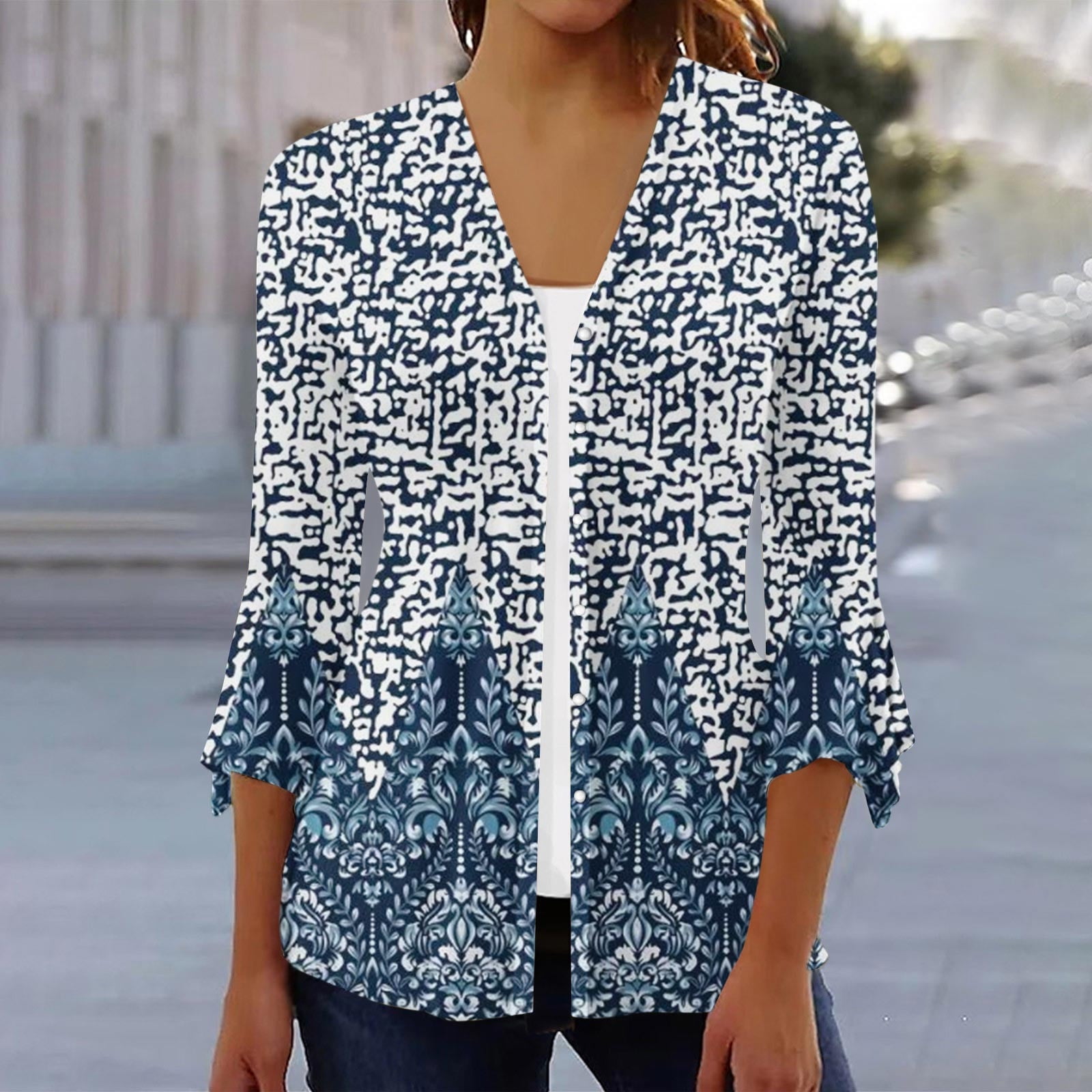 WXLWZYWL Lightweight Cardigans for Women 3/4 Sleeve Draped Ruffles ...