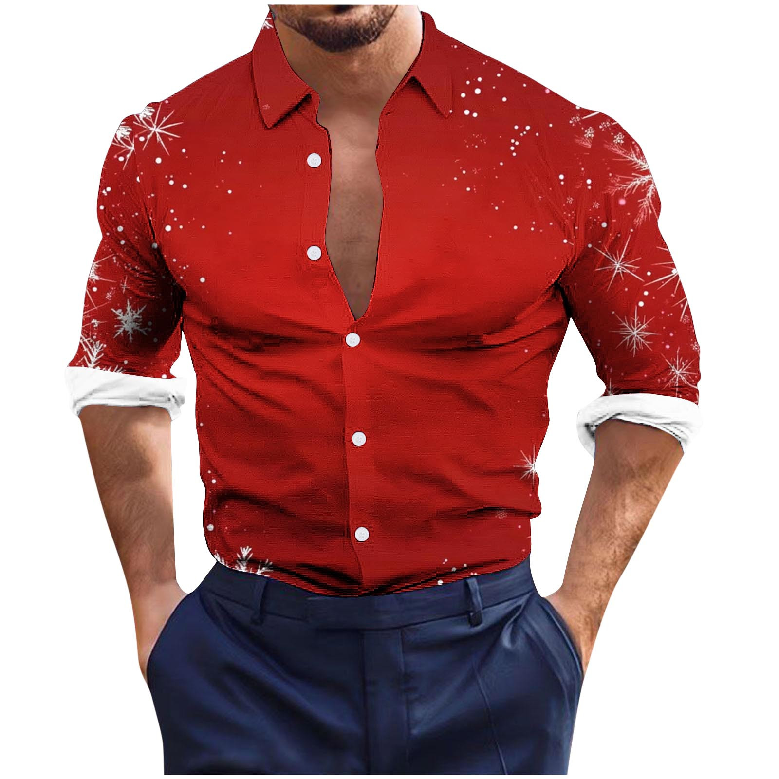WXLWZYWL Long Sleeve Button Down Shirts for Men, Snowflakes Plaid ...