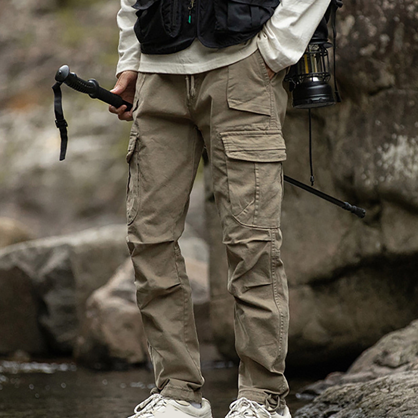 WXLWZYWL Men's Cargo Work Pants Relaxed Fit Elastic Waist Solid Color ...