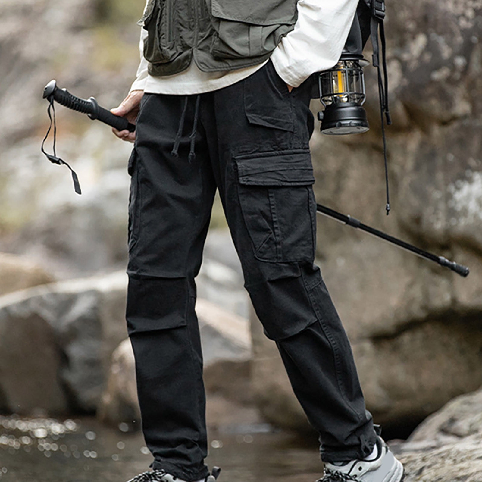 WXLWZYWL Men's Cargo Work Pants Relaxed Fit Elastic Waist Solid Color ...