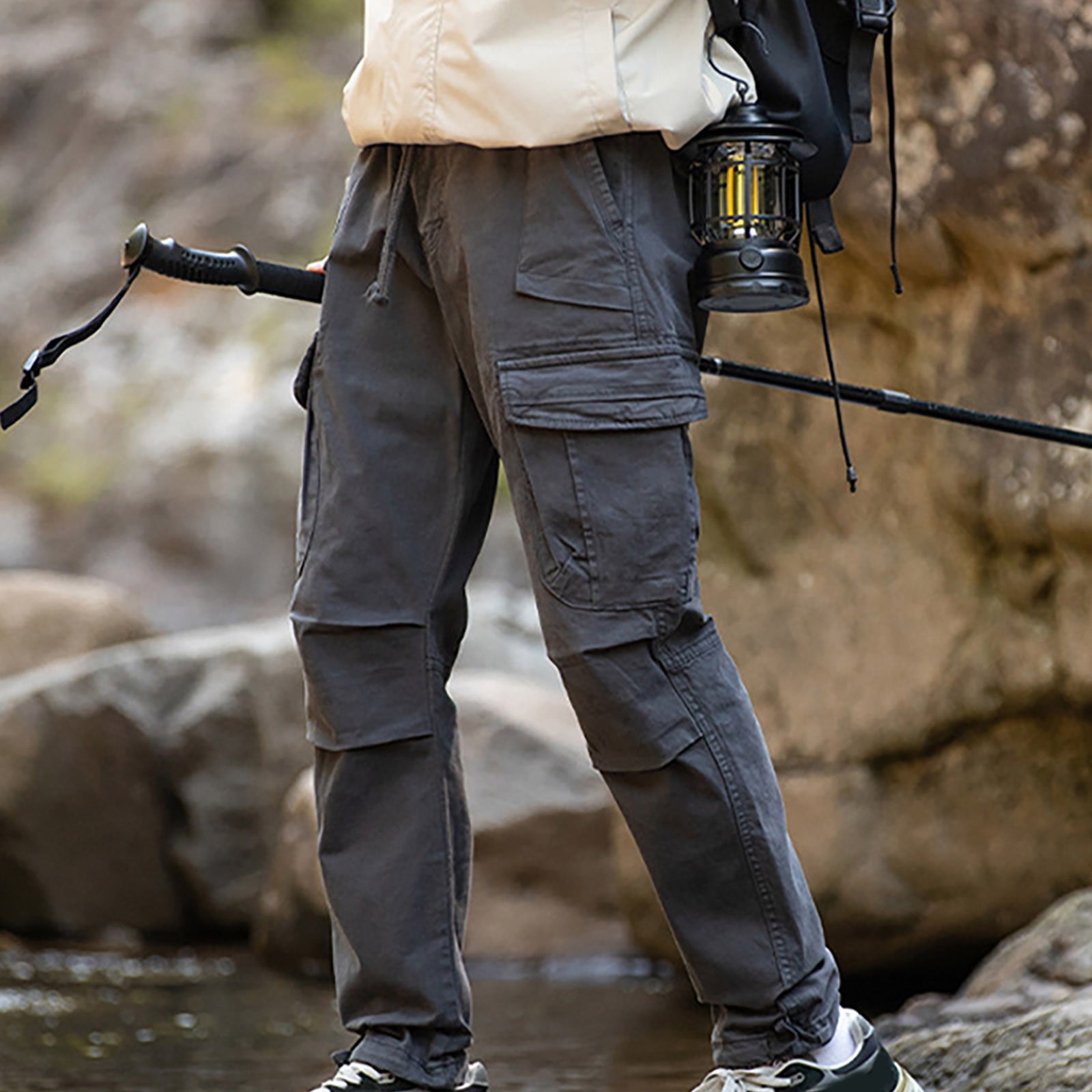 WXLWZYWL Men's Cargo Work Pants Relaxed Fit Elastic Waist Solid Color ...