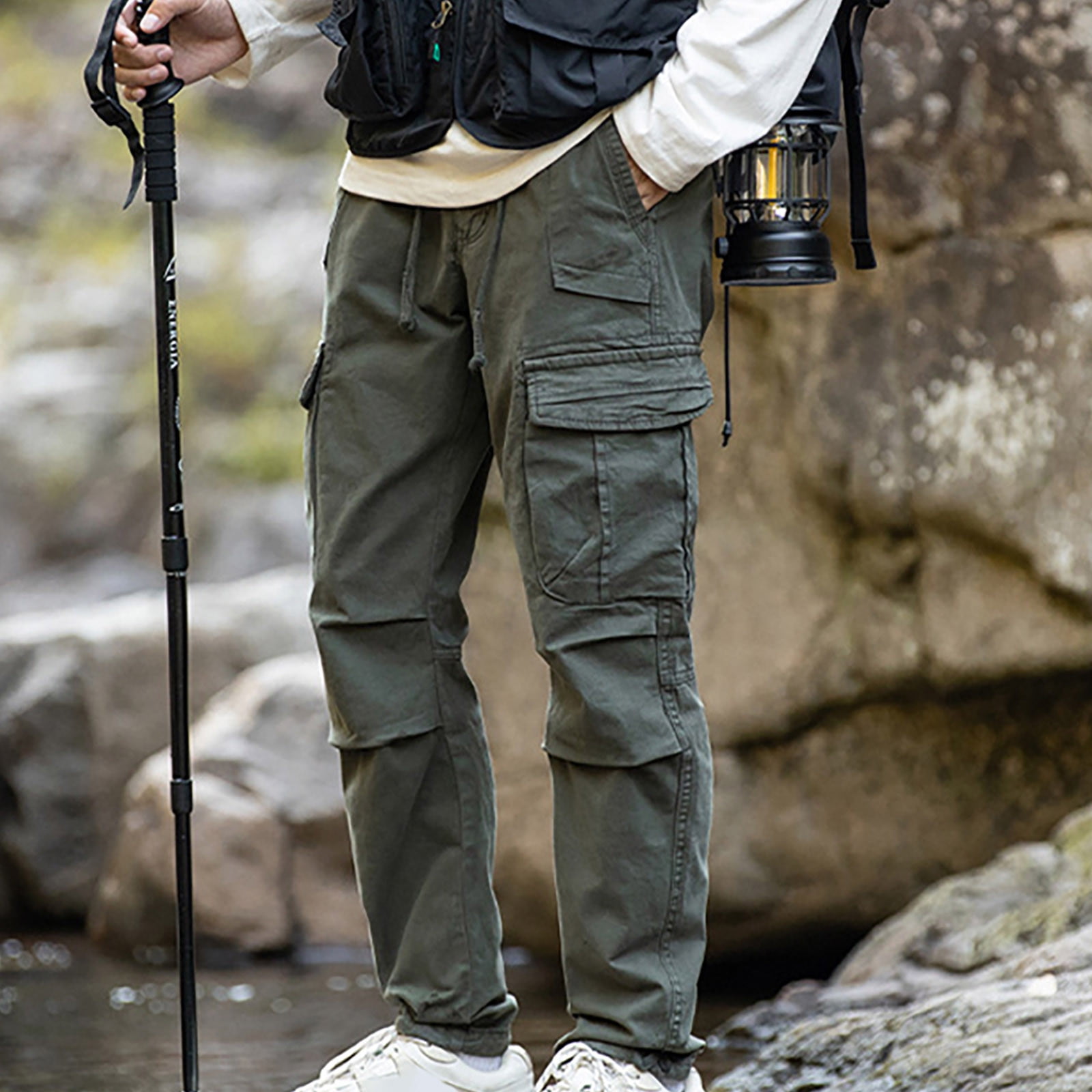 WXLWZYWL Men's Cargo Work Pants Relaxed Fit Elastic Waist Solid Color ...