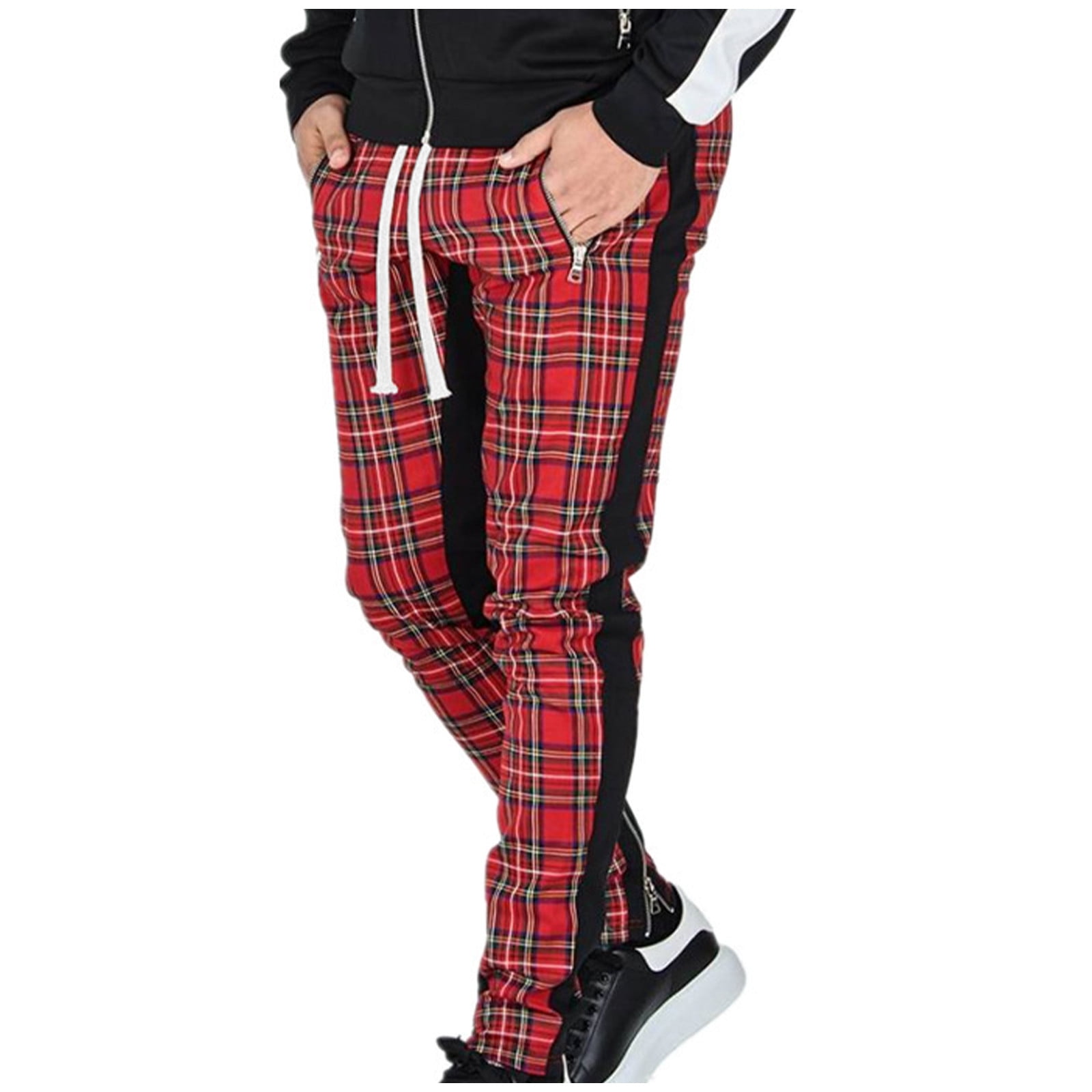 WXLWZYWL Men's Plaid Stretch Skinny Ankle Zip Track Pants - Walmart.com