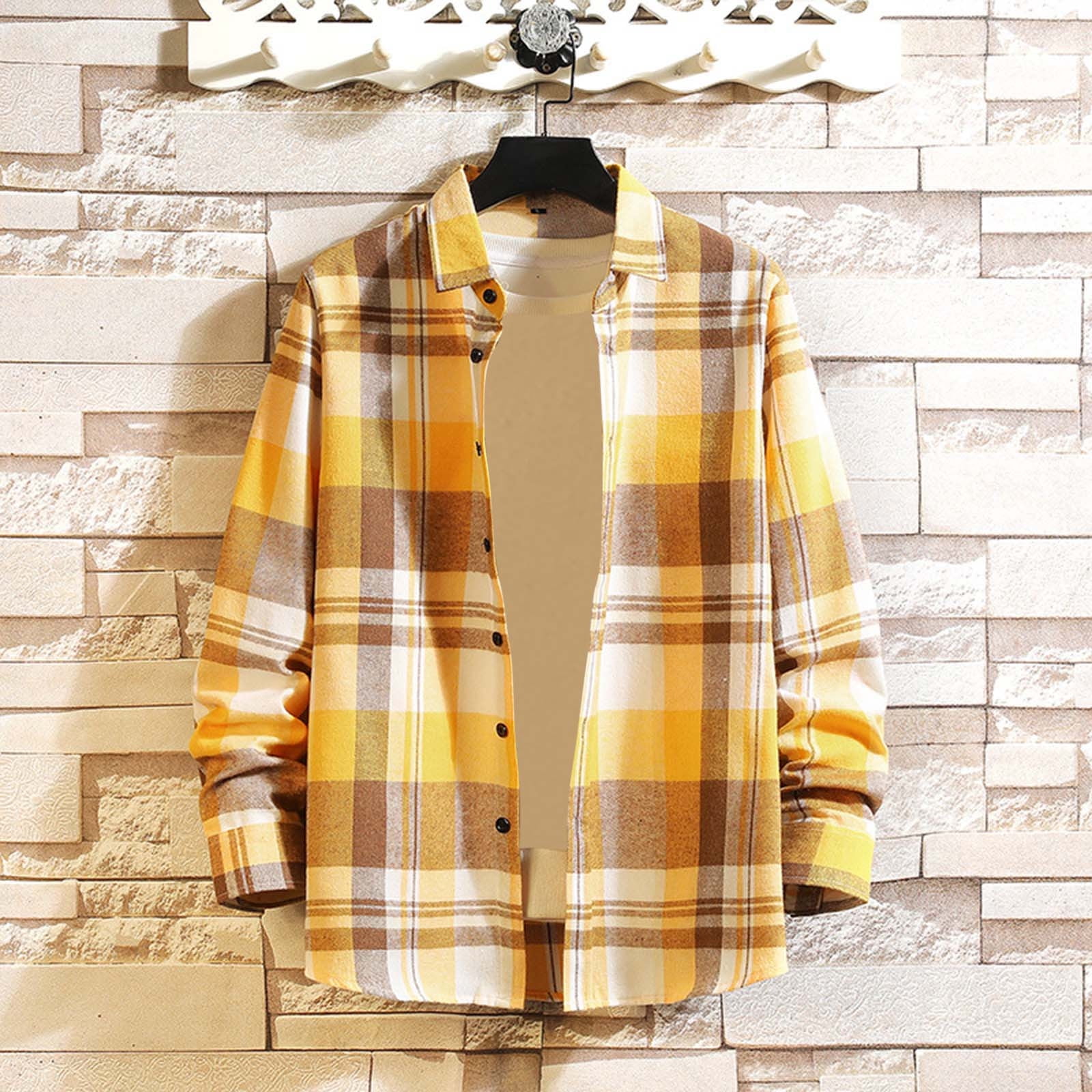 WXLWZYWL Mens Coats Winter Fall 2024 Plaid Shirt Loose Youth Pointed ...