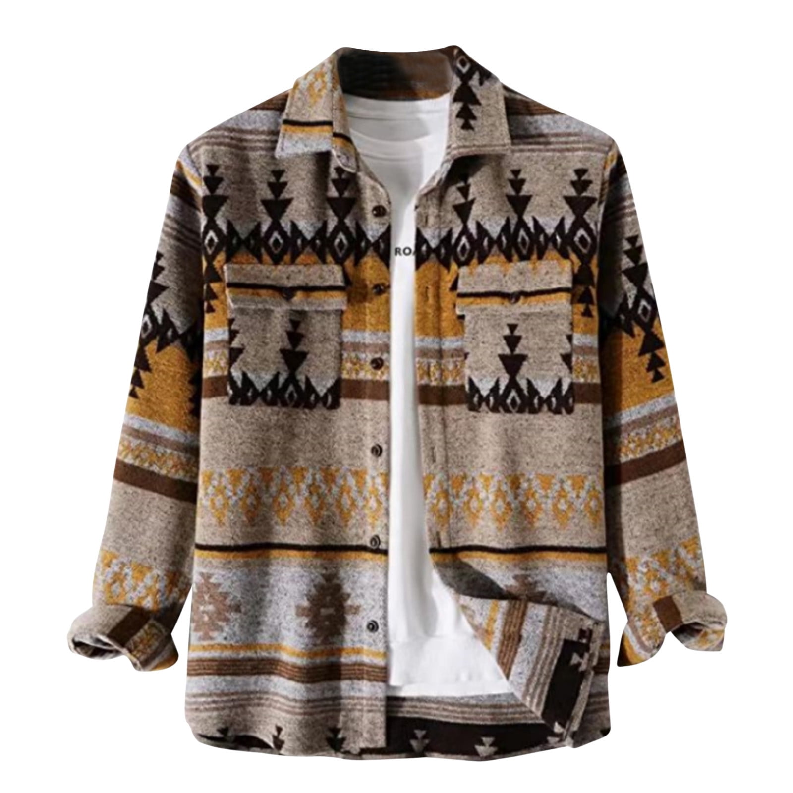 WXLWZYWL Mens Coats and Jackets Casual Aztec Print Button Down Woolen ...