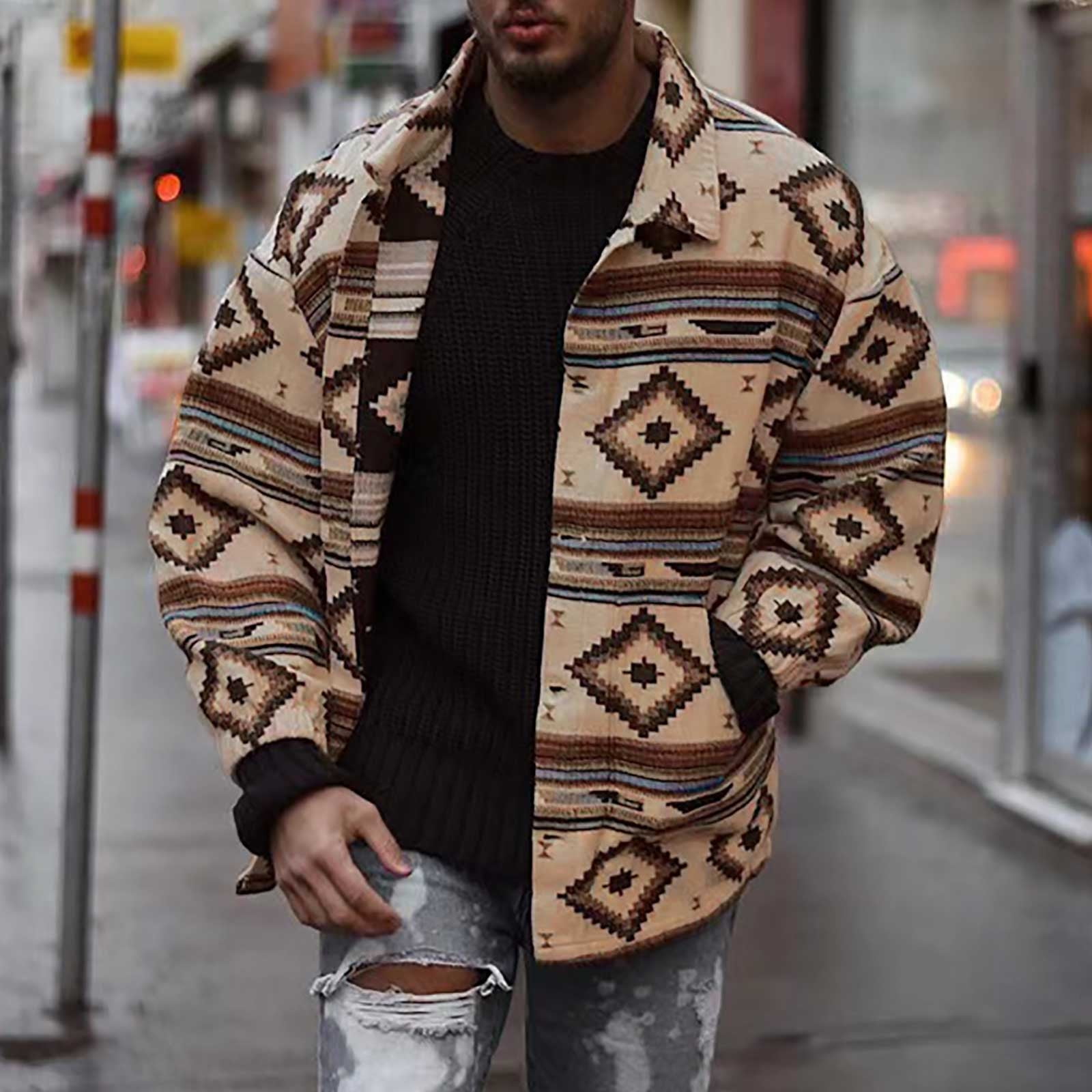 WXLWZYWL Mens Coats and Jackets Men's Casual Tribal Aztec Pattern ...