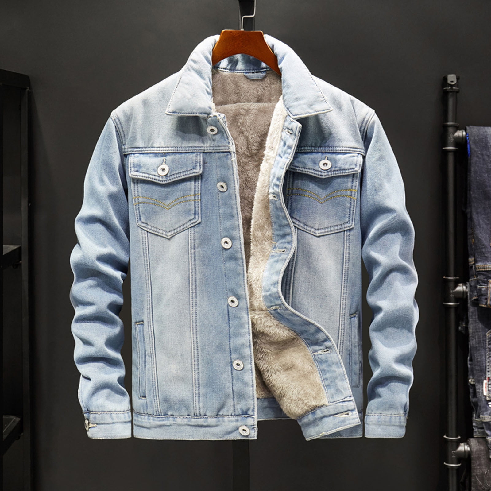 WXLWZYWL Mens Cowboy Cut Western Unlined Denim Jacket Sherpa Fleece ...