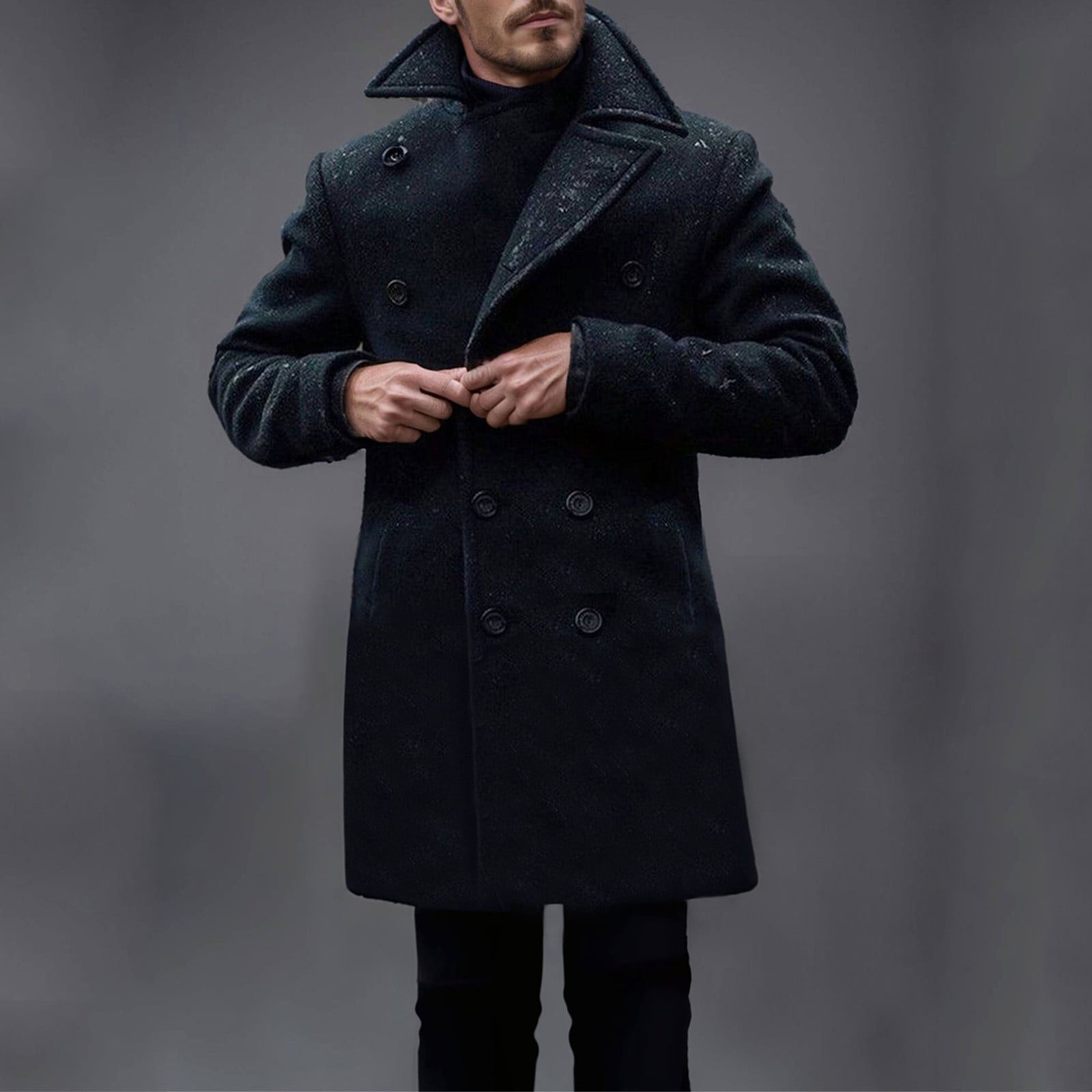 WXLWZYWL Mens Double Breasted Trench Coat Notched Lapel Long Peacoat ...