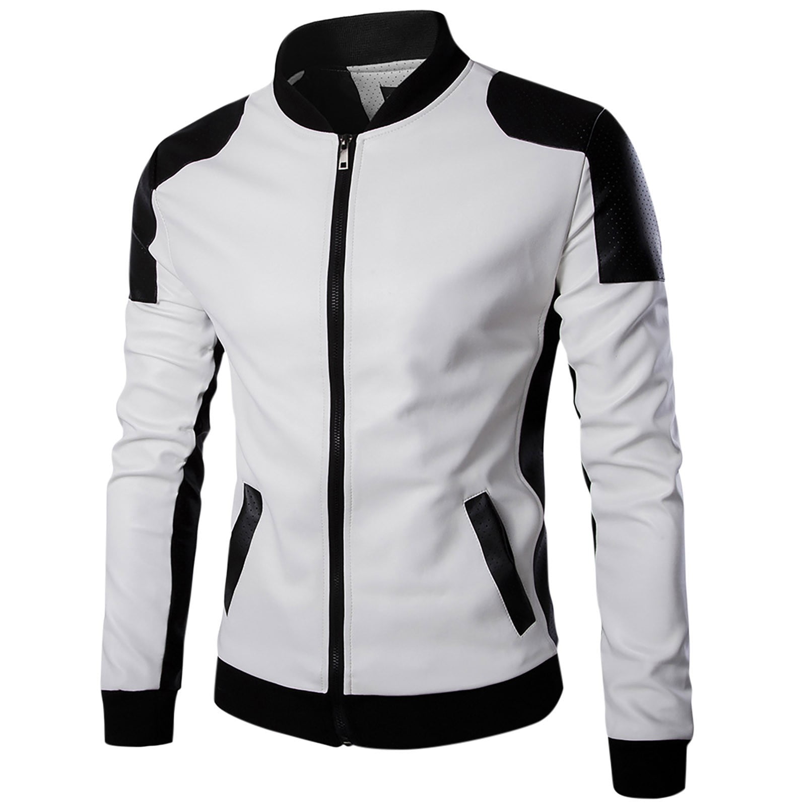 WXLWZYWL Mens Fall Winter Jackets Men's Faux Leather Jacket PU White ...