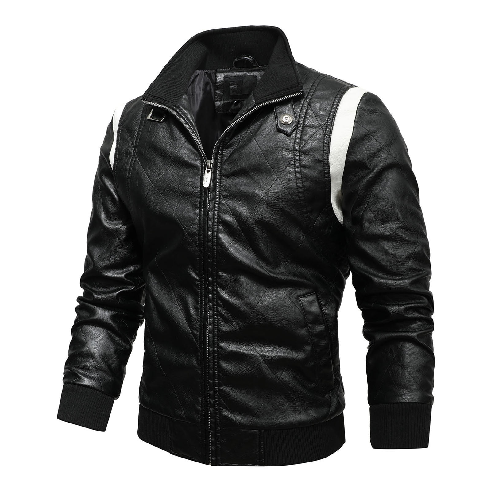 WXLWZYWL Mens Fall Winter Jackets Men's Faux Leather Jacket Zip-Up ...