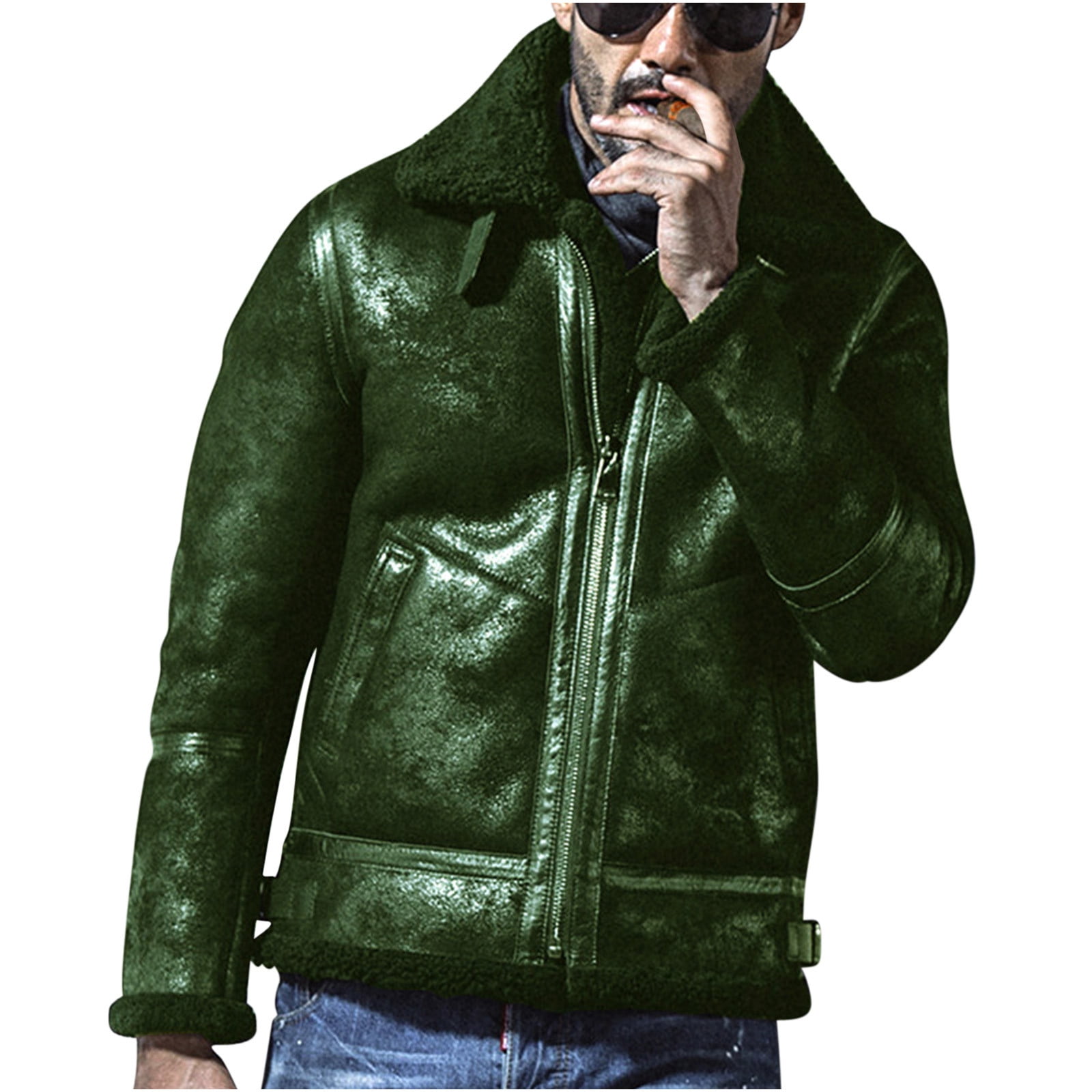 WXLWZYWL Mens Fall Winter Jackets Sheepskin Jacket Mens Sherpa Lined ...