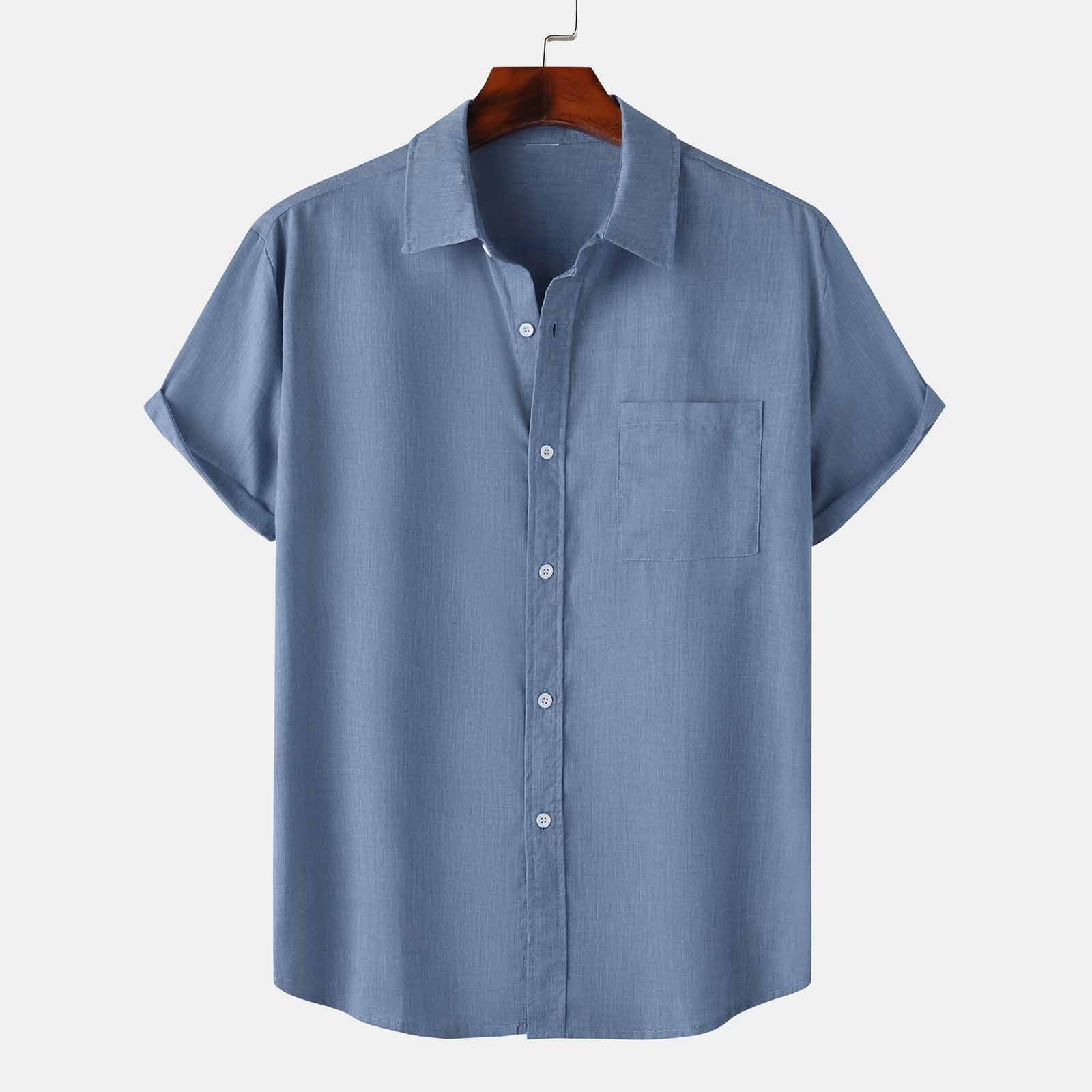 WXLWZYWL Plus Size Shirts for Men Clearance Short Sleeve Button Down Solid Color Dressy Shirt ...