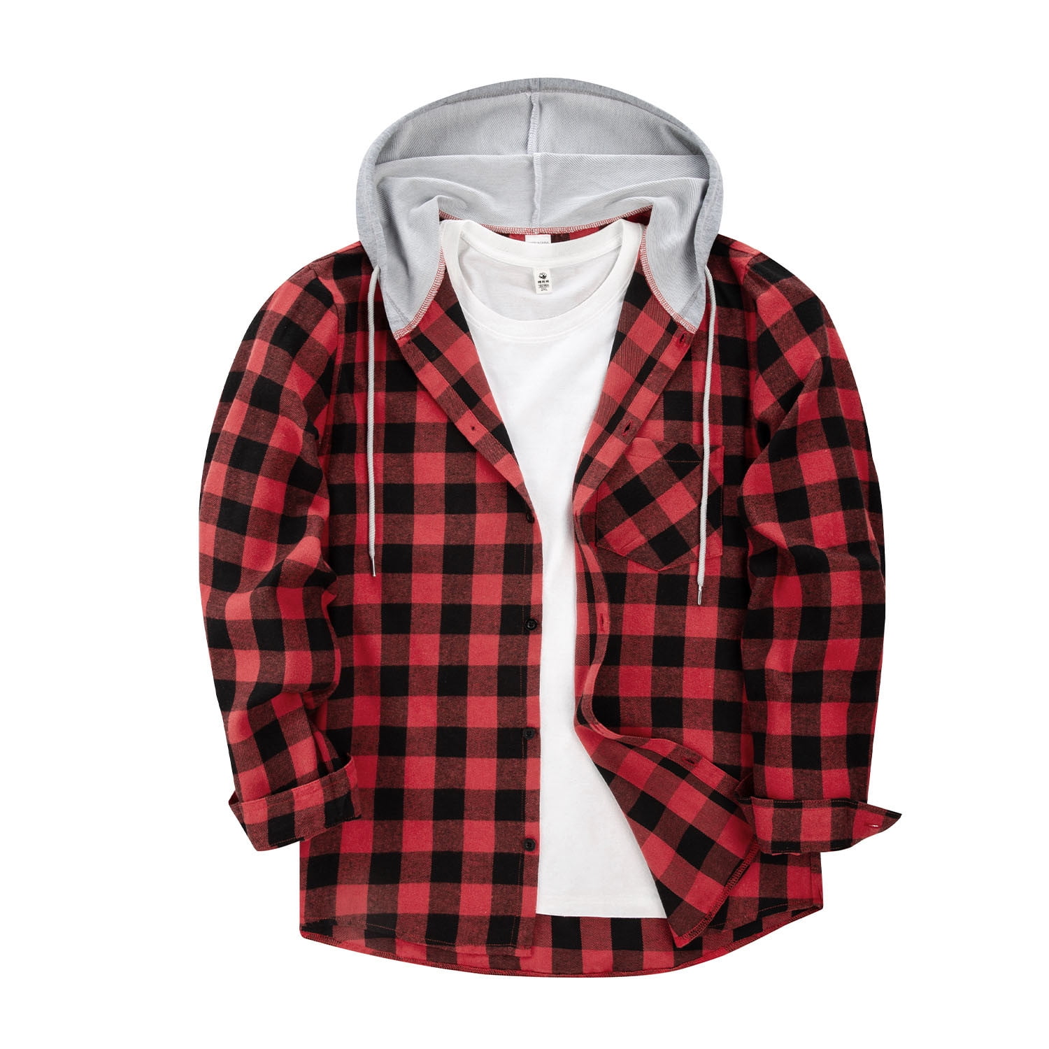 WXLWZYWL Summer Fall Savings Hooded Flannel Shirt for Men Plaid Shirts ...