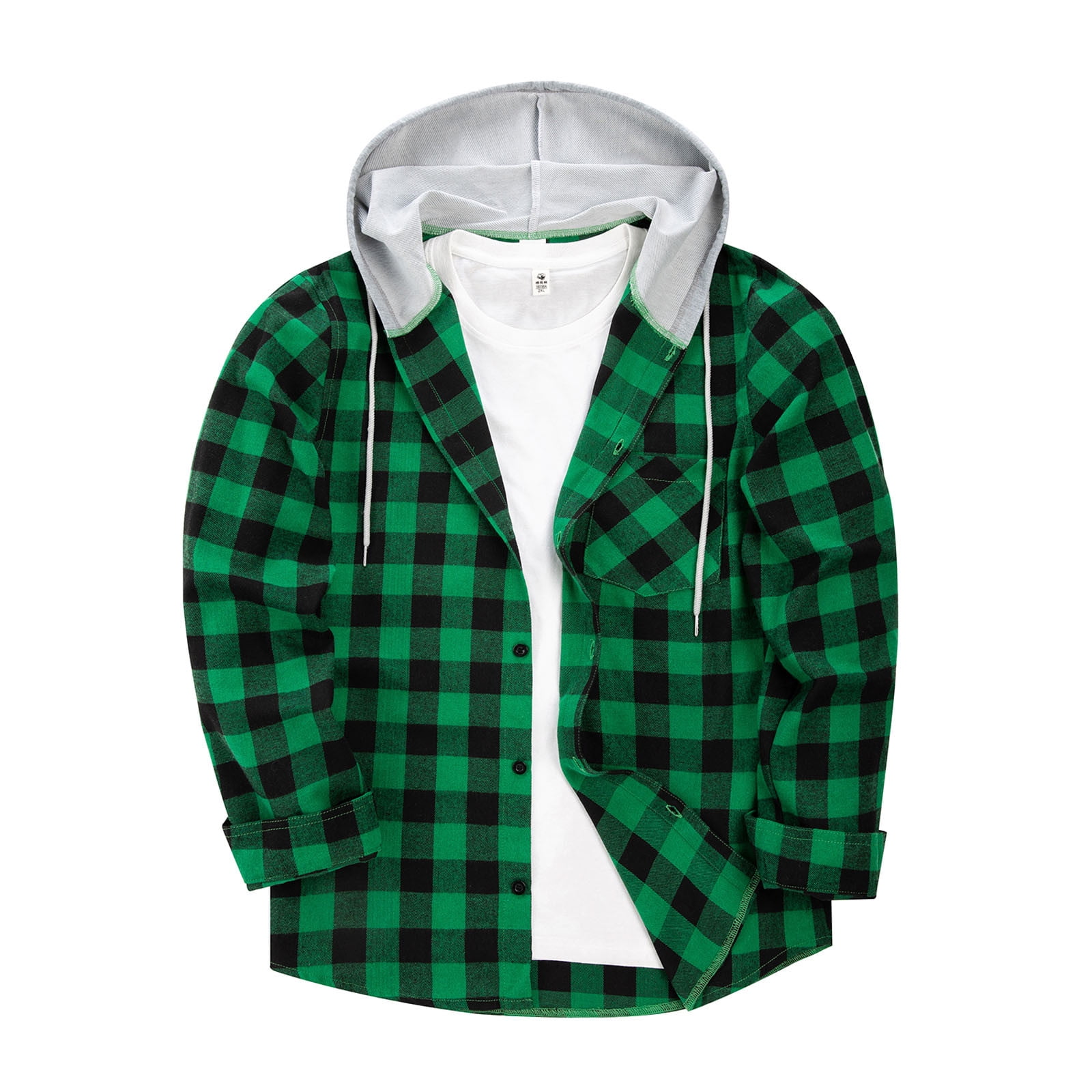 WXLWZYWL Summer Fall Savings Hooded Flannel Shirt for Men Plaid Shirts ...