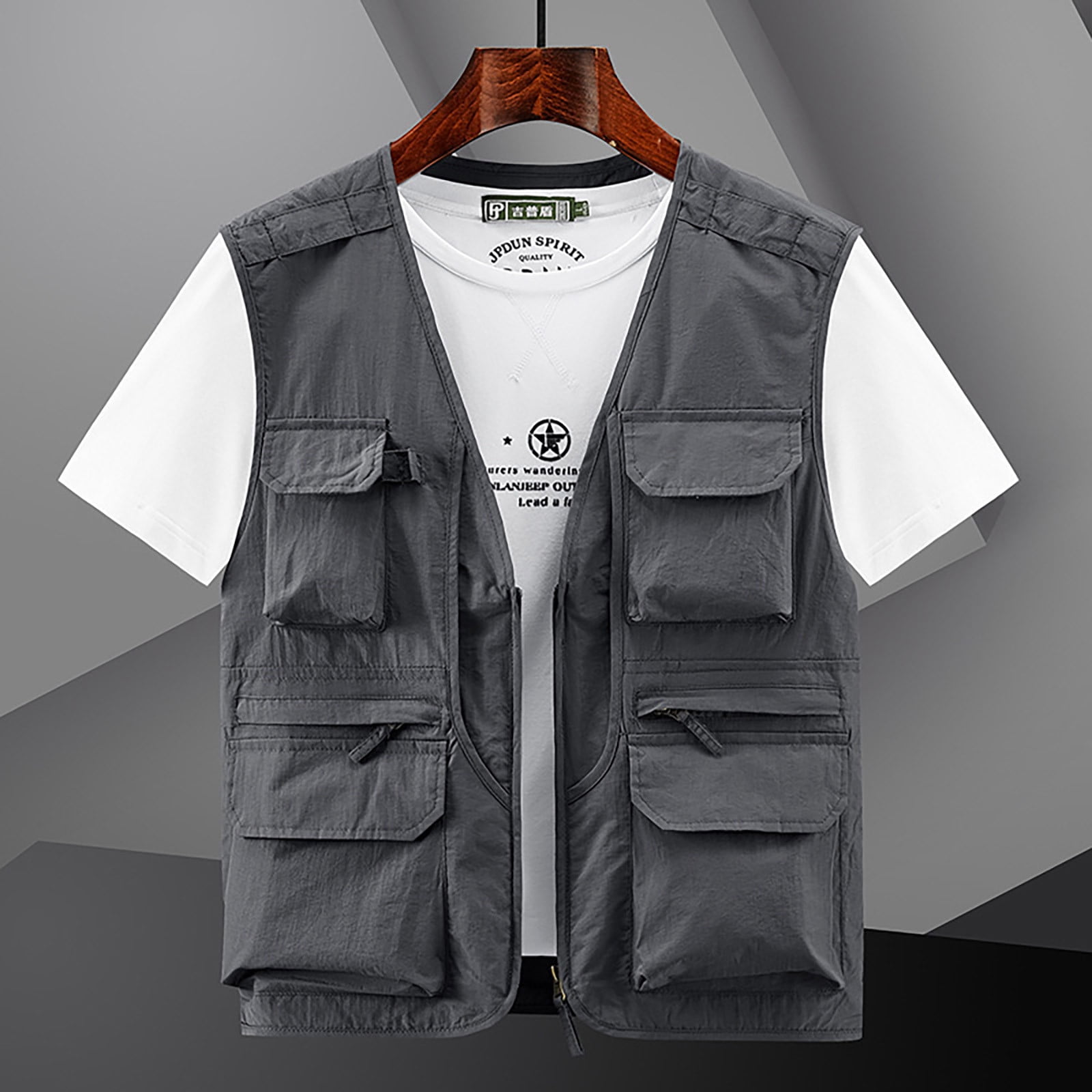 WXLWZYWL Today Men's Casual Lightweight Outdoor Vest Work Fish Photo ...