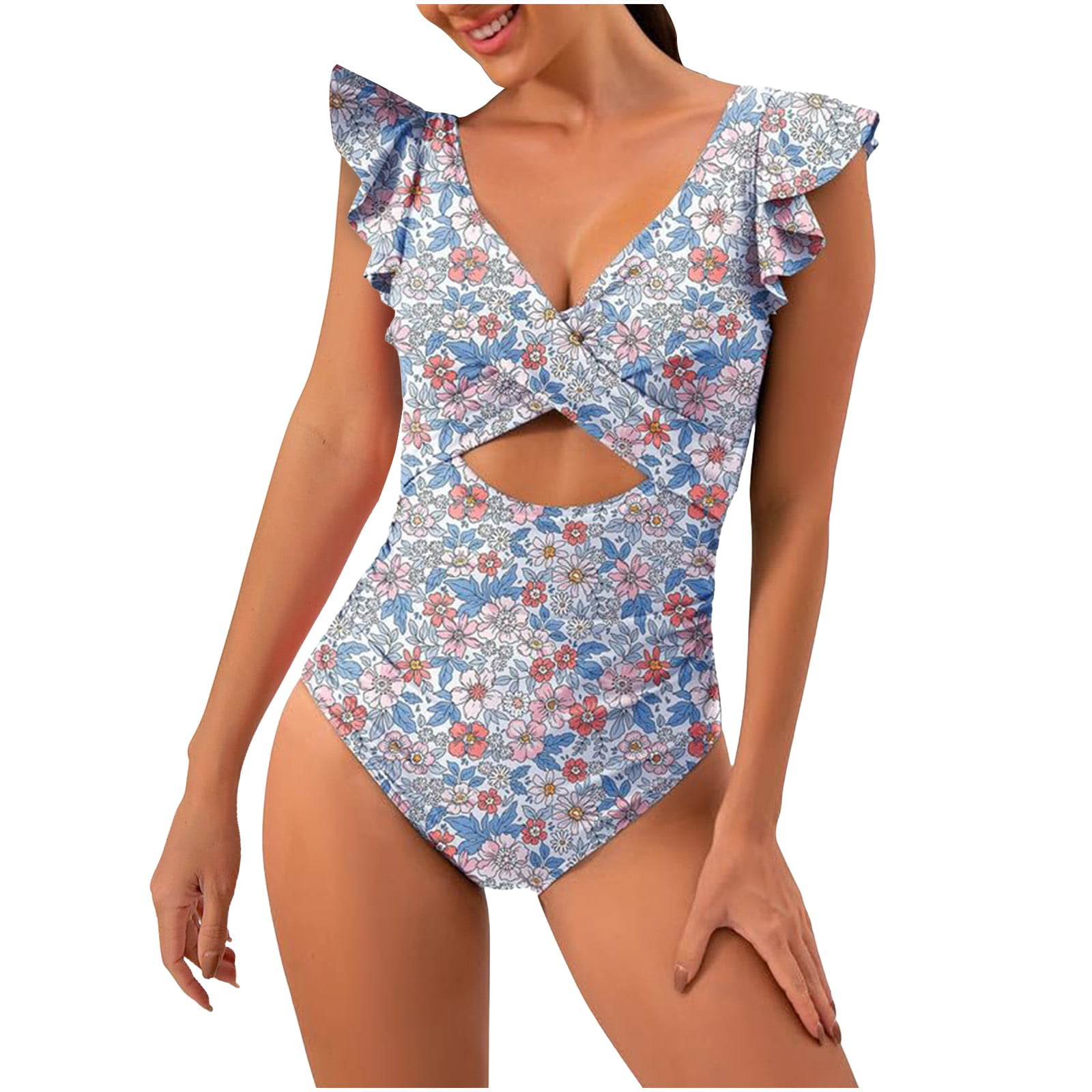 Wxlwzywl Tummy Control One Piece Swimsuit For Women Ruffle Swimdress V