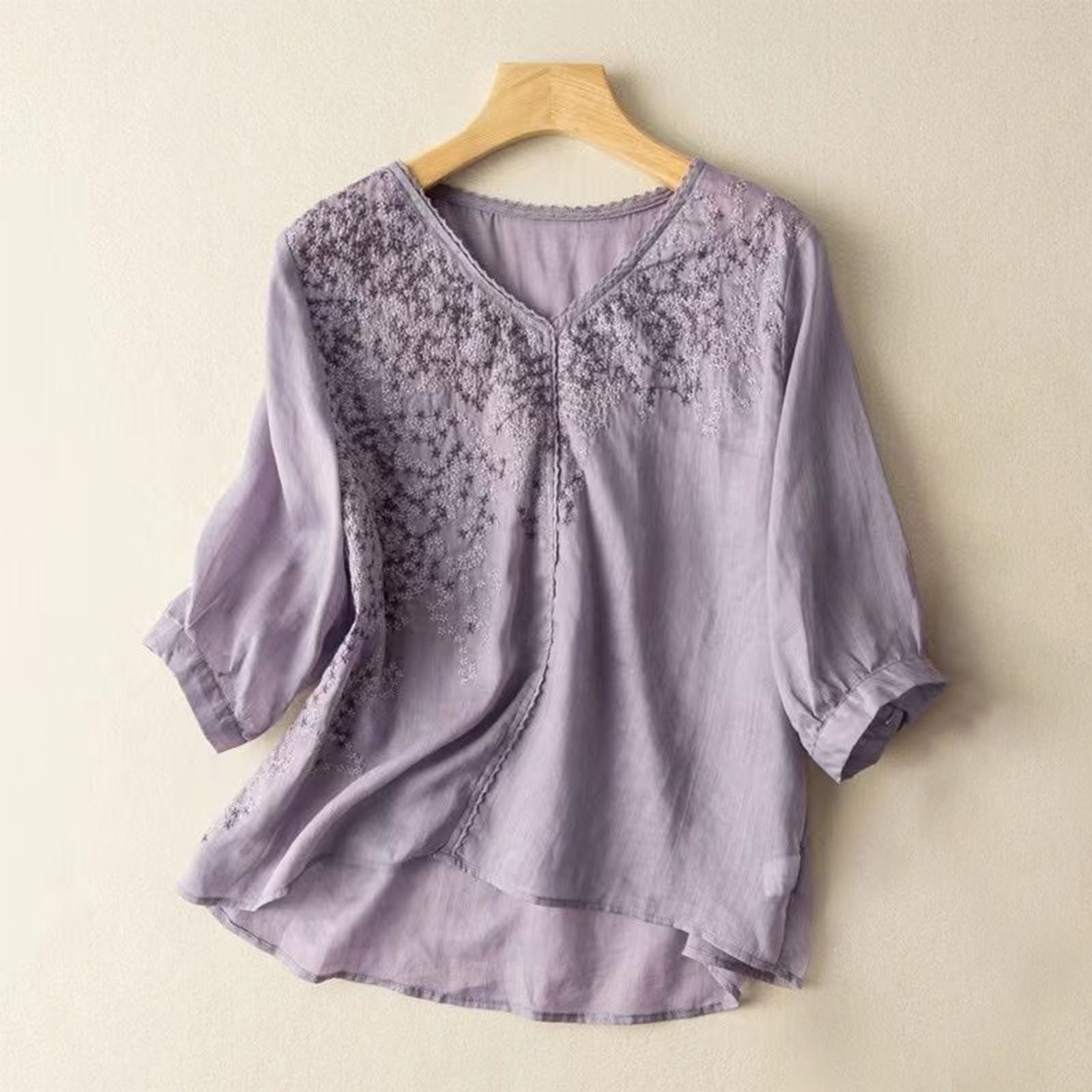 WXLWZYWL Tunic Tops for Women Plus Size Cotton Linen Tops for Women 3/4 Sleeve Vintage ...