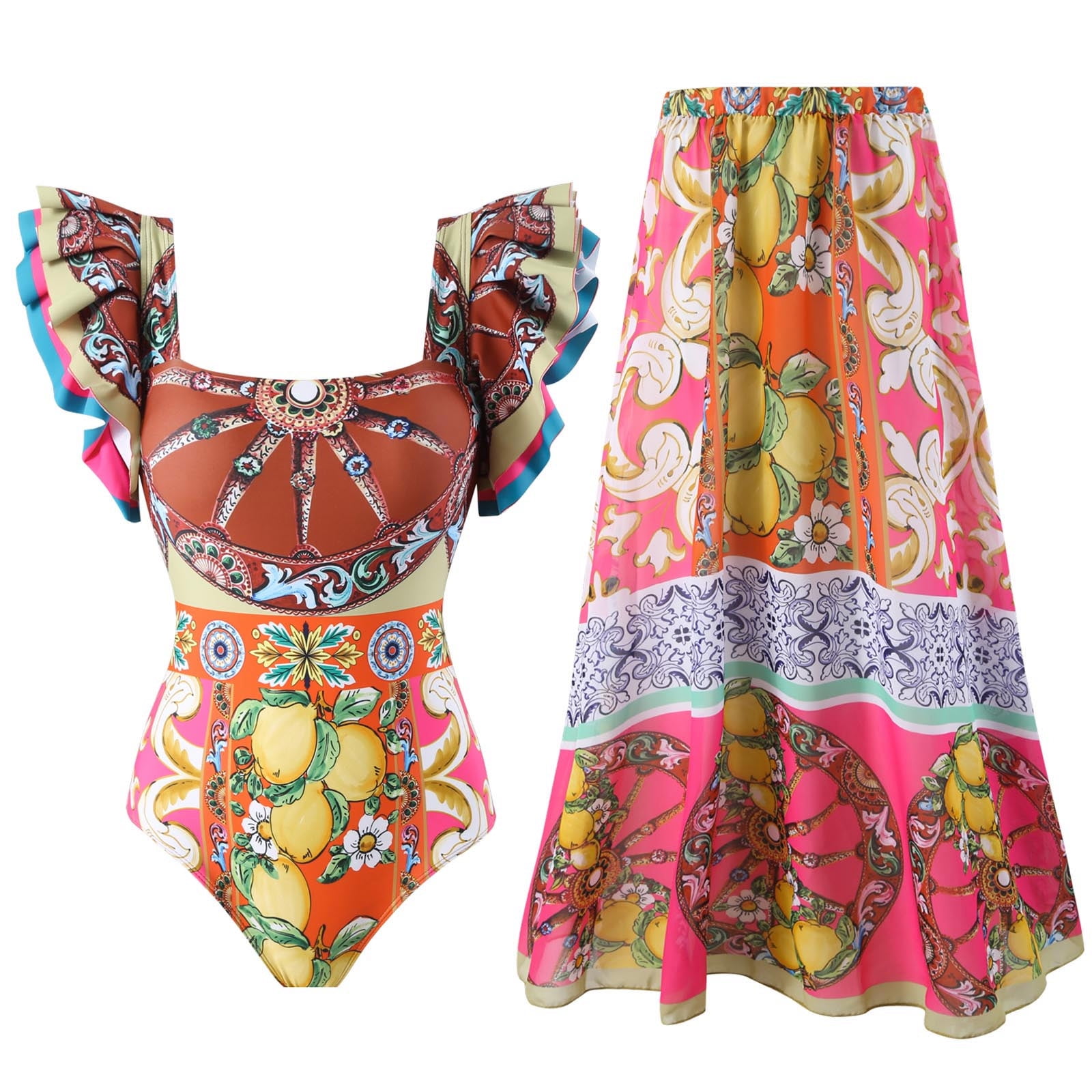 WXLWZYWL Women 1 Piece Swimwear+1 Piece Cover Up Two Piece Vintage ...