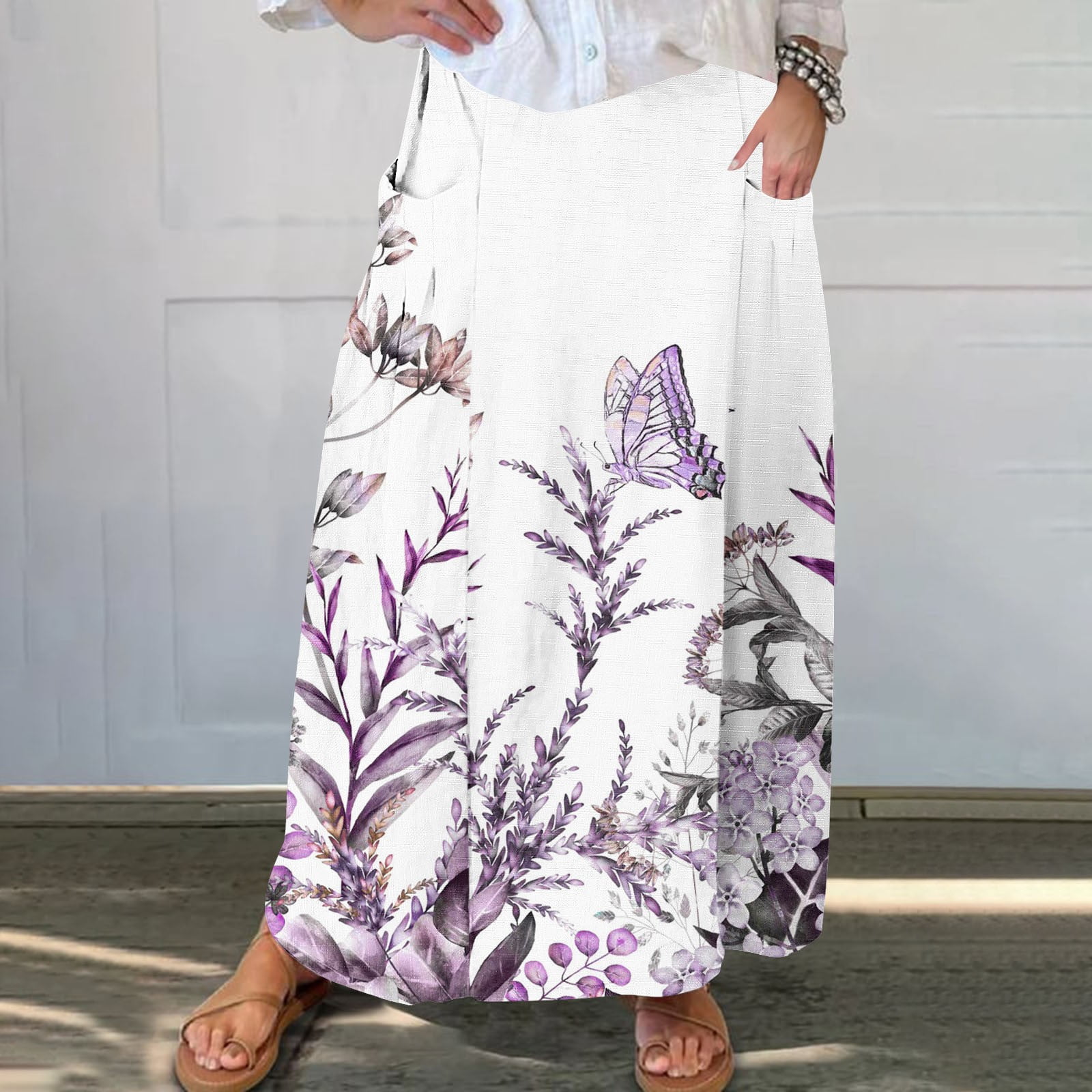 WXLWZYWL Women Flowy Maxi Skirt Floral Print Fall Casual Boho High ...