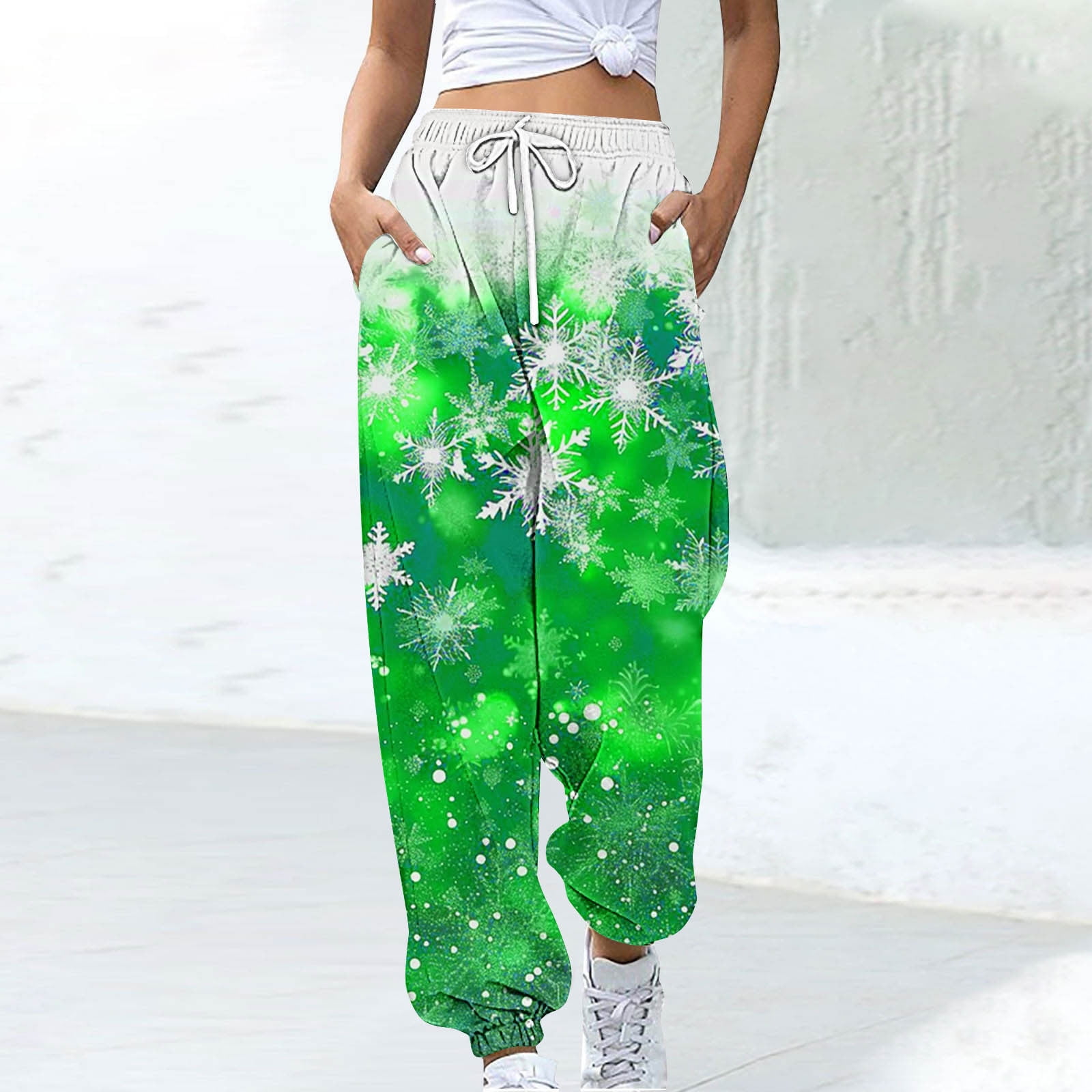 WXLWZYWL Women Merry Christmas Sweatpants Drawstring Jogger Snowflake ...