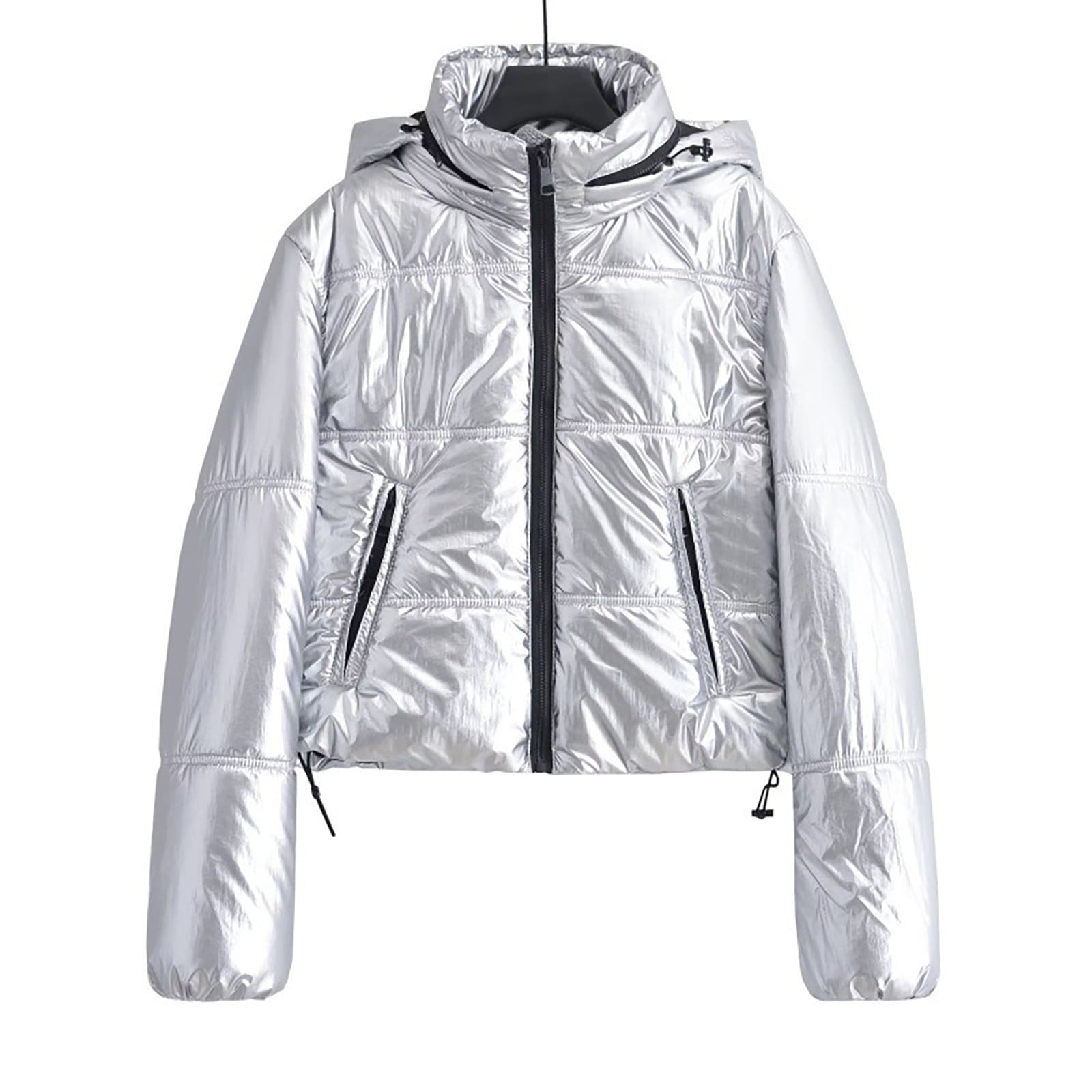 WXLWZYWL Women's Down Winter Coat Metallic Hooded Puffer Jacket ...