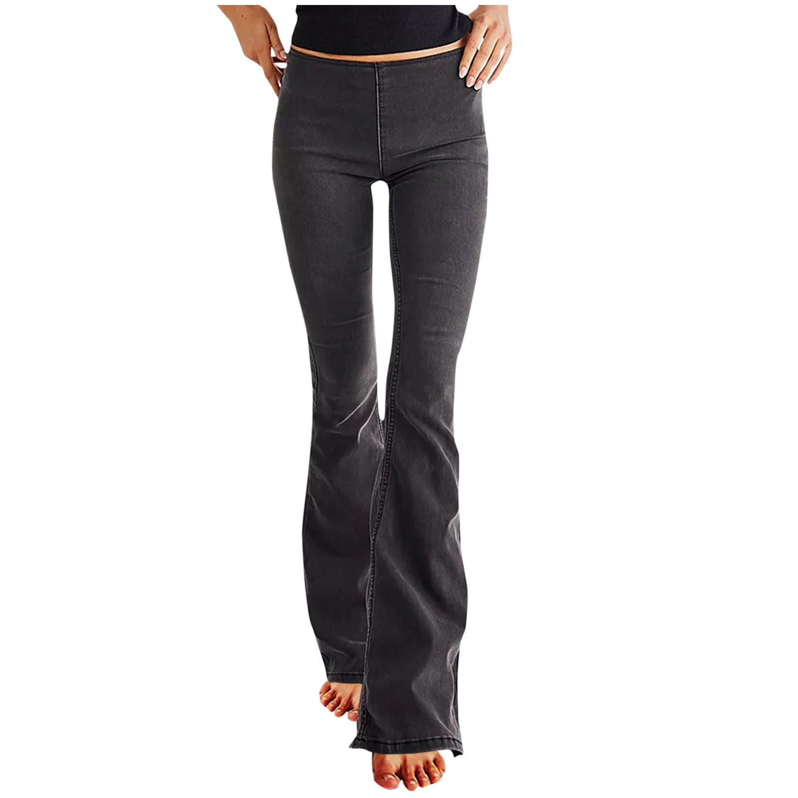 WXLWZYWL Women's Flare Jeans Ladies Elastic Skinny Pull on Flared ...