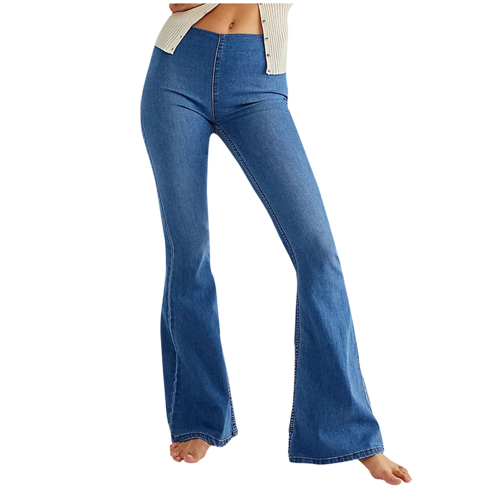 WXLWZYWL Women's Flare Jeans Ladies Elastic Skinny Pull on Flared ...