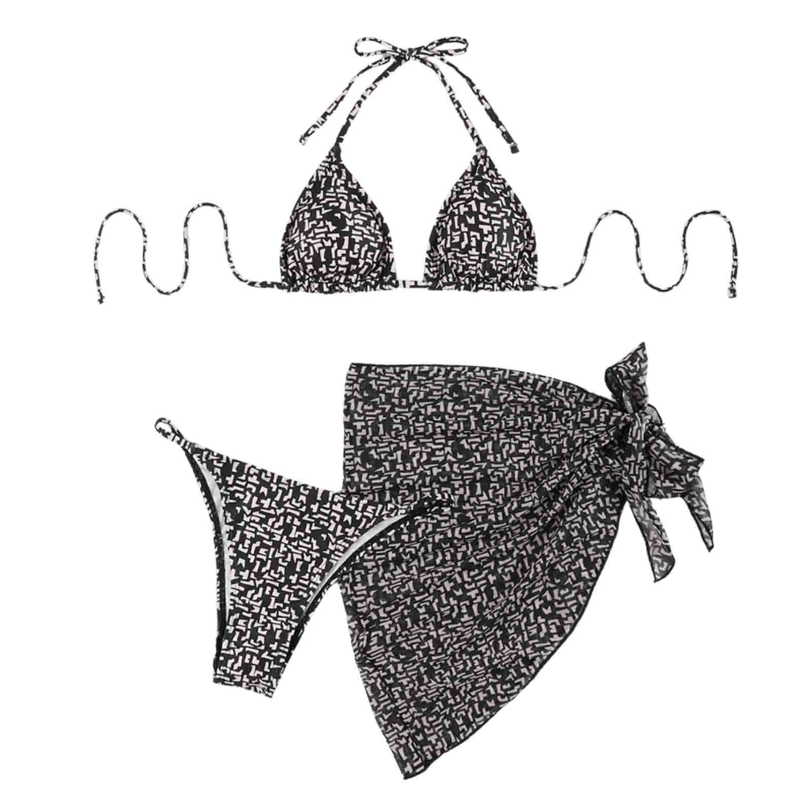 WXLWZYWL Women's Floral Print Halter Triangle Tie Side Bikini Bathing ...