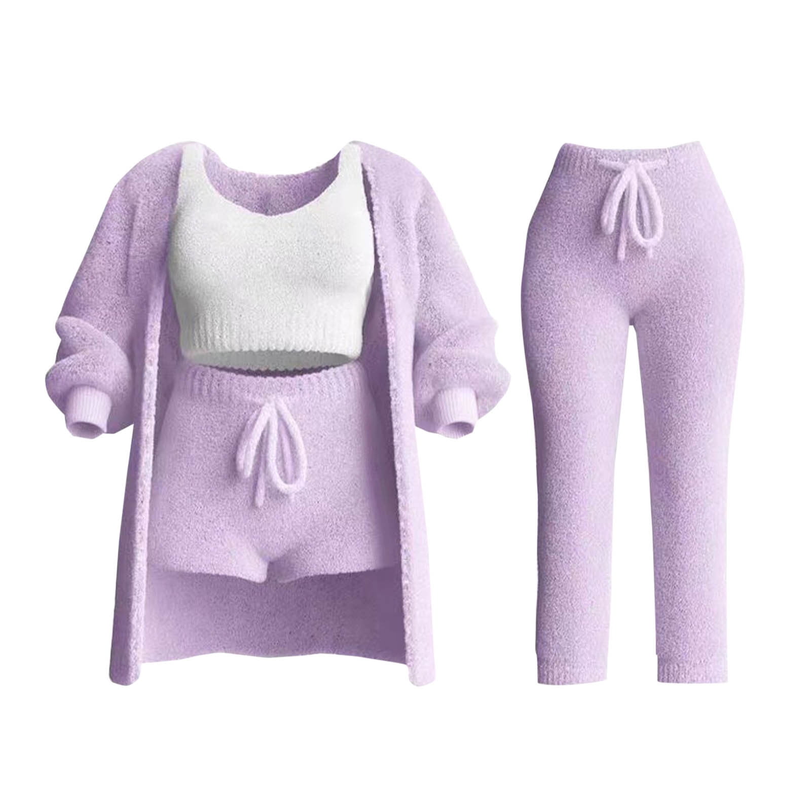 WXLWZYWL Women's Fuzzy 3 Piece Lounge Sets, Cozy 4-Piece Fleece Warm ...