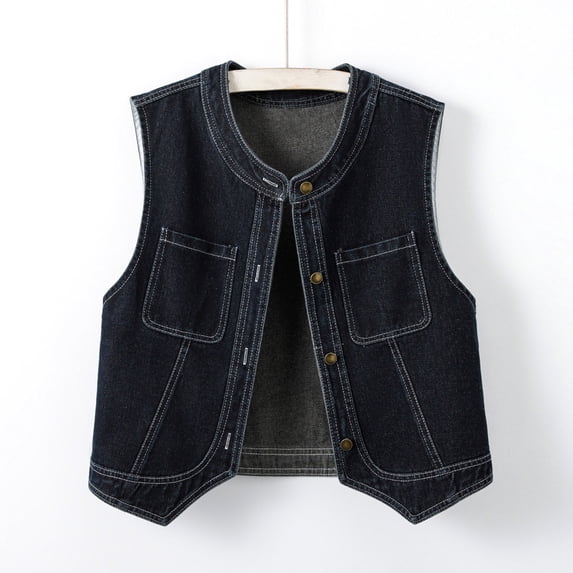 WXLWZYWL Women's Vintage Denim Vest Jacket Stylish and Versatile Lapel ...