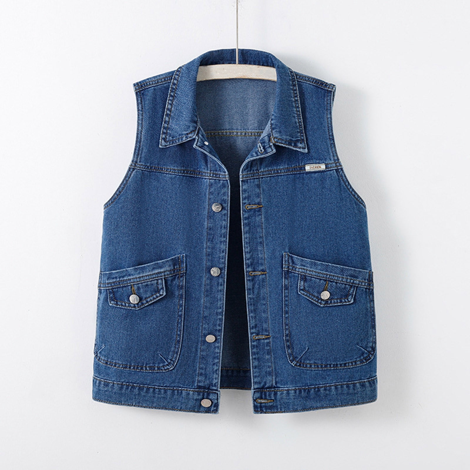 WXLWZYWL Women's Vintage Denim Vest Jacket Stylish and Versatile Lapel ...