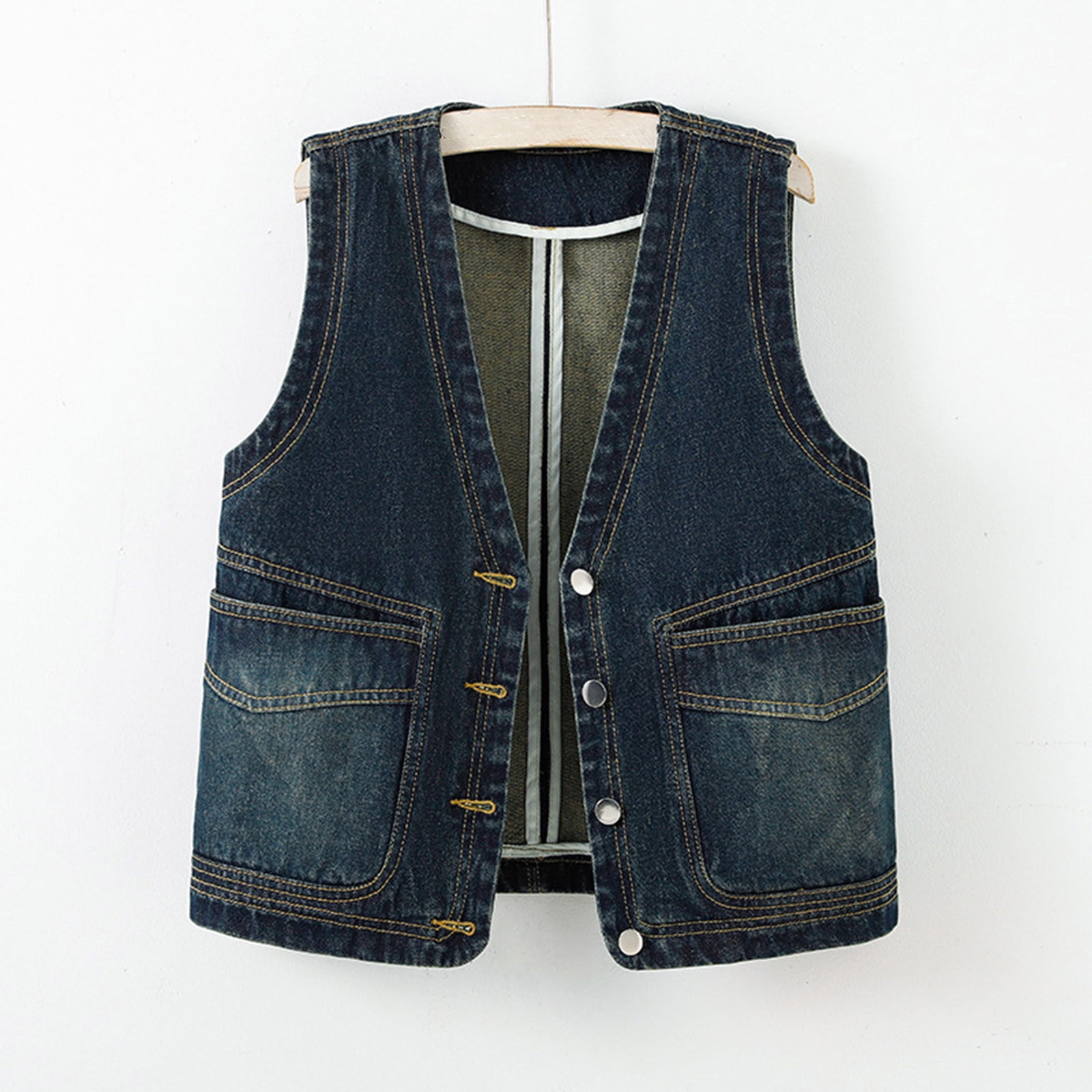 WXLWZYWL Women's Vintage Denim Vest Jacket Stylish and Versatile Lapel ...