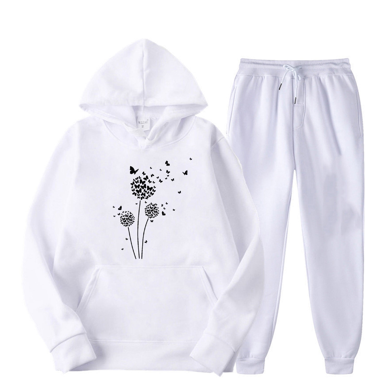 WXLWZYWL Womens 2 Piece Fleece Outfits Dandelion Print Long Sleeve ...